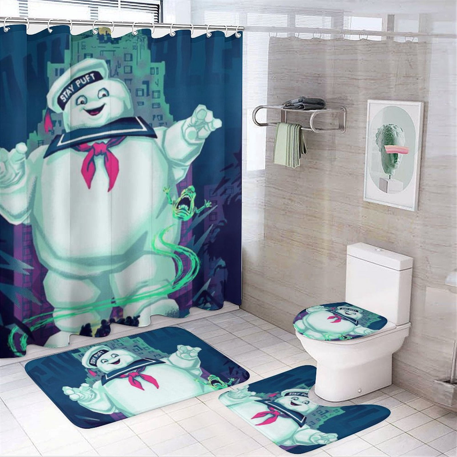 Ghostbusters Stay Puft Marshmellow 4PCS Bathroom Sets Shower Curtain ...