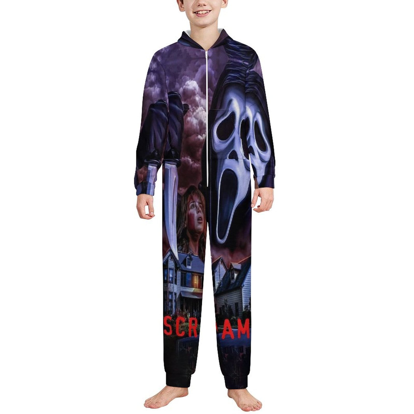 Ghostface Children's Home Jumpsuit Pajamas for Boys Girls Onesie Cartoon Soft Sleepwear Hooded ...