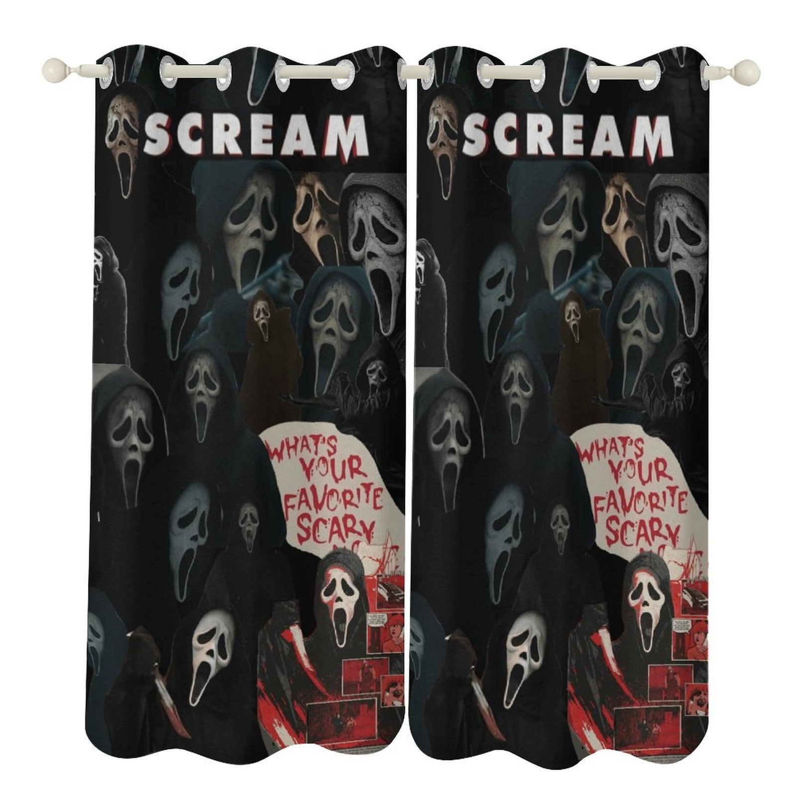Ghostface Curtains Perforated Halloween Pattern Window Blackout Drapes ...