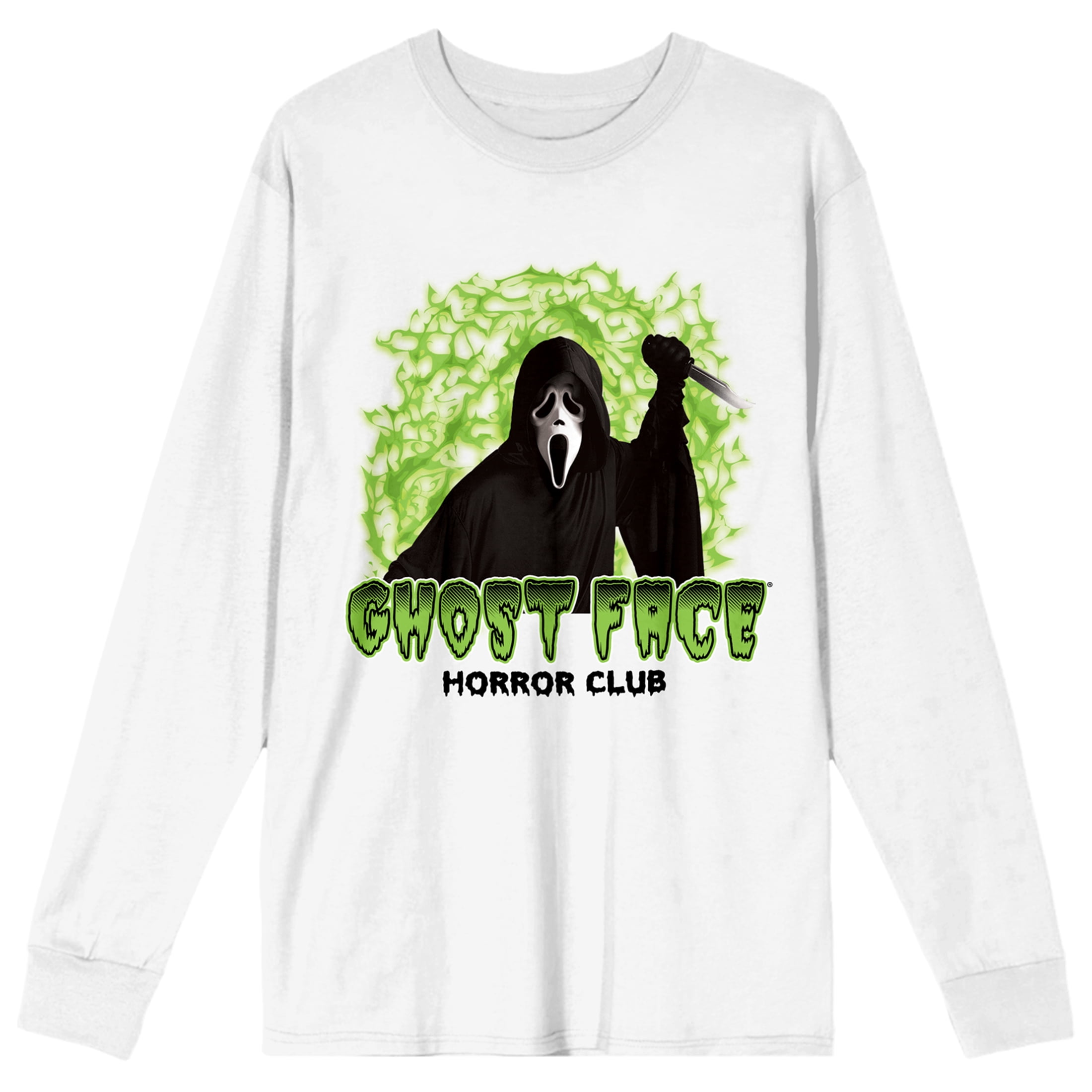 Ghostface Horror Club Neon Green Smoke Adult White Crew Neck Long ...