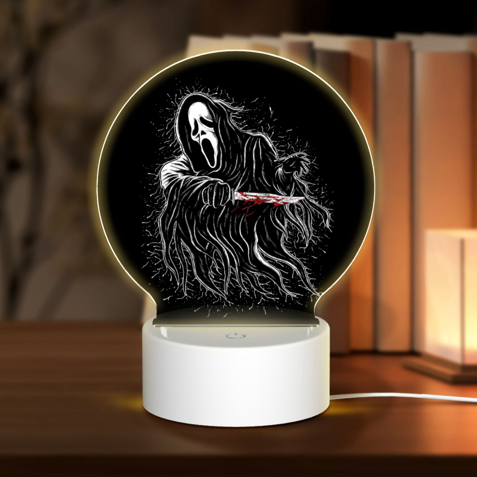 Ghostface Killer Scary Scream Round Acrylic Night Light USB Cable LED ...