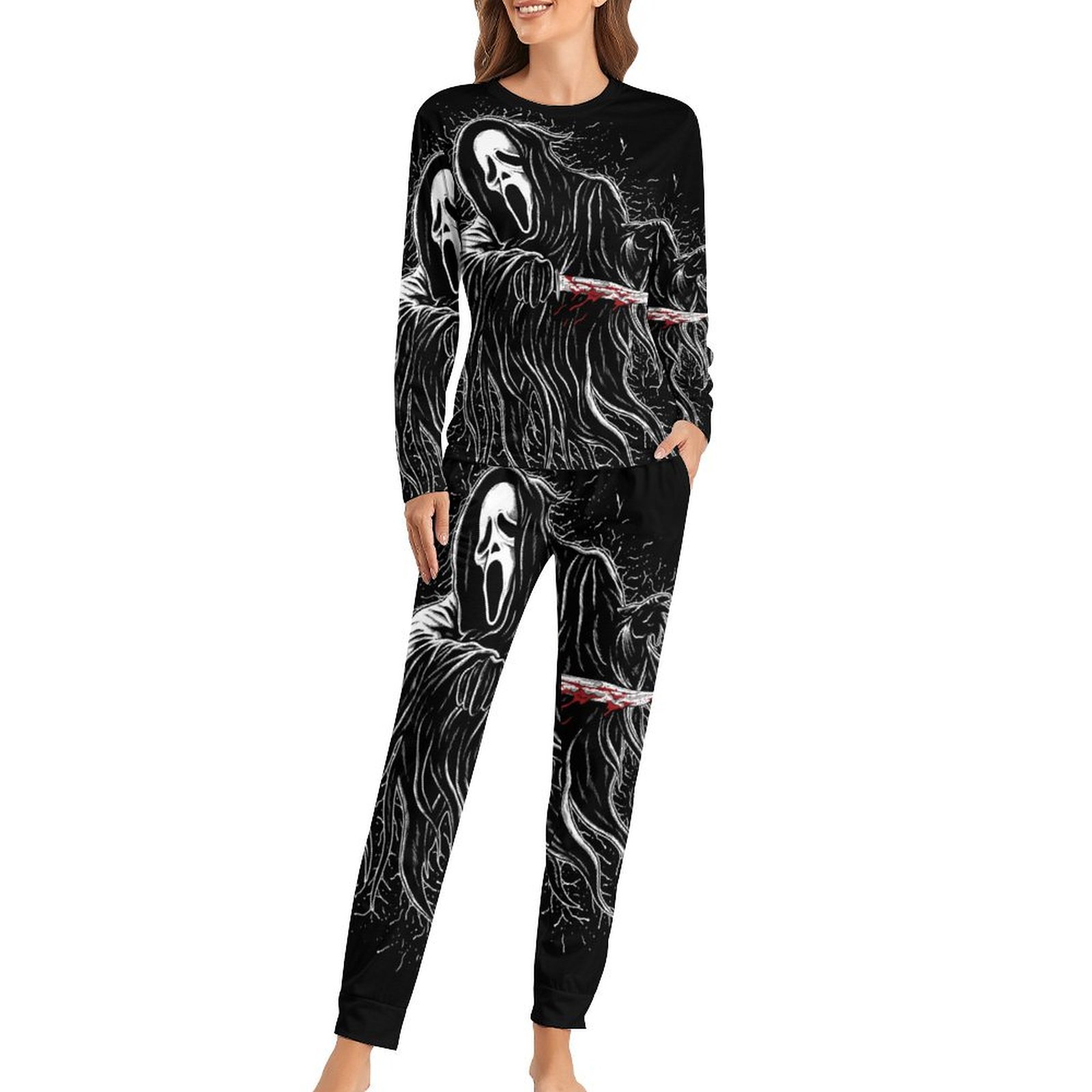 Ghostface Killer Scary Scream Women's Pajama Set Soft Cozy House Wear ...