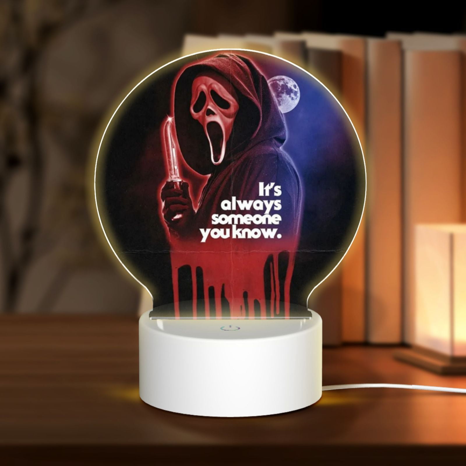 Ghostface Killer Scream Movie Round Acrylic Night Light USB Cable LED ...