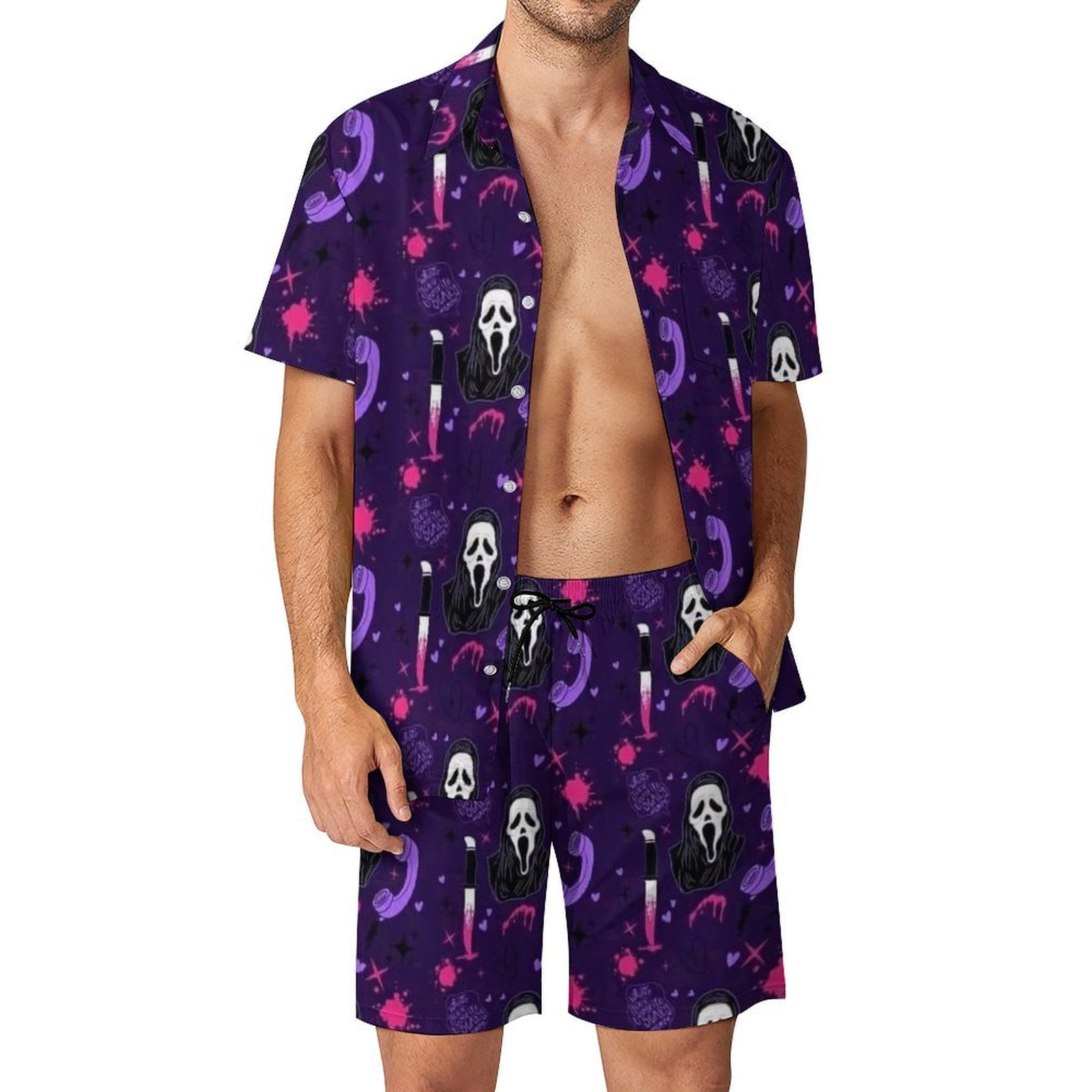 Ghostface Men's Beach Suit 2 Piece Outfits Hawaiian Button Down Shirts ...