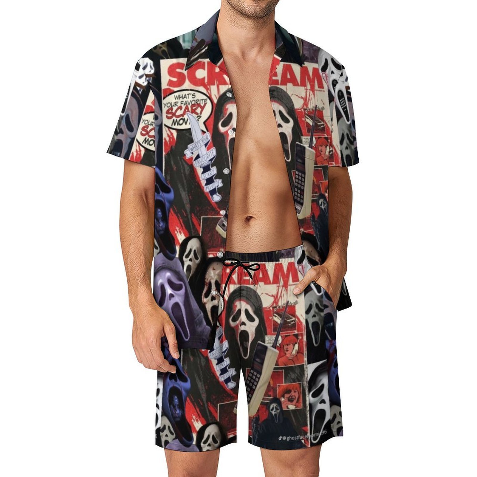 Ghostface Men's Beach Suit 2 Piece Outfits Hawaiian Button Down Shirts ...