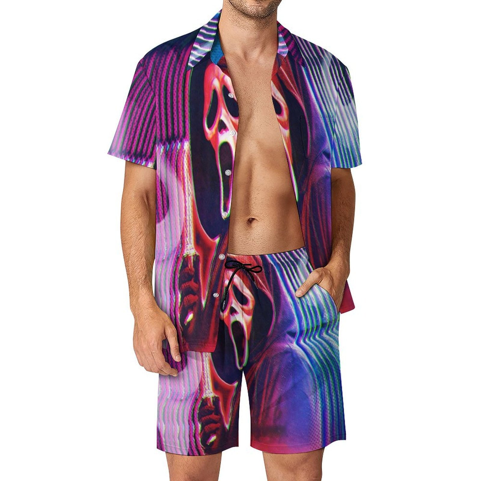 Ghostface Men's Beach Suit 2 Piece Outfits Hawaiian Button Down Shirts ...
