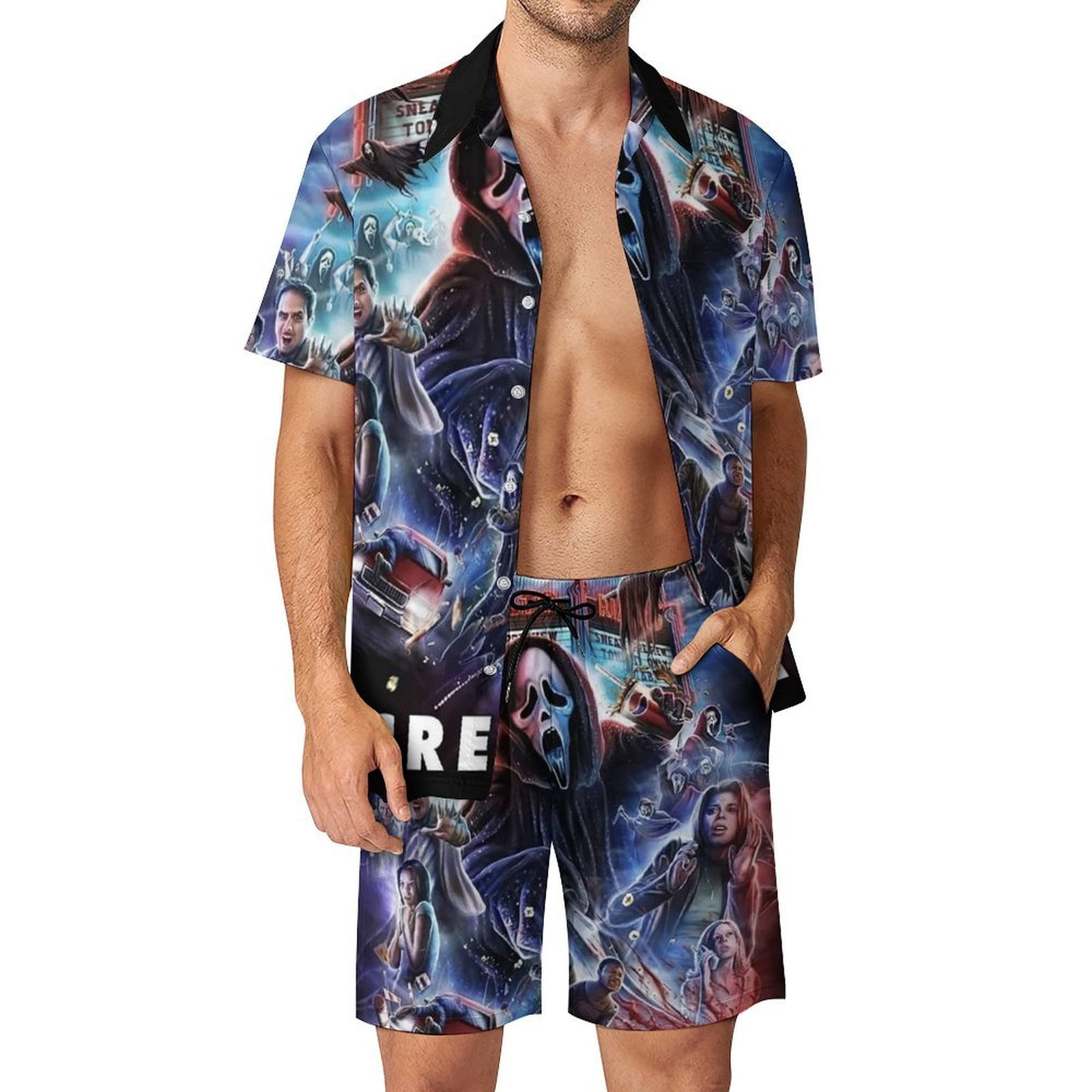 Ghostface Men's Beach Suit 2 Piece Outfits Hawaiian Button Down Shirts ...