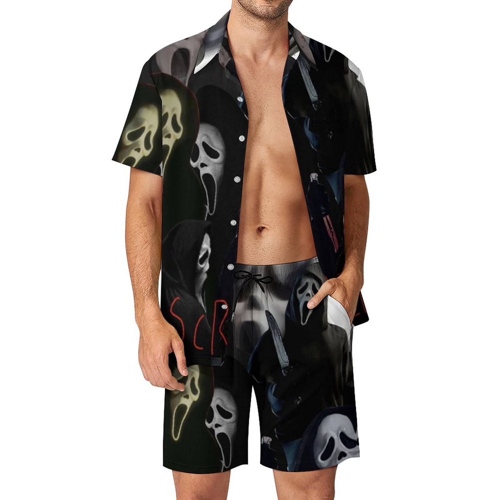 Ghostface Men's Beach Suit 2 Piece Outfits Hawaiian Button Down Shirts ...