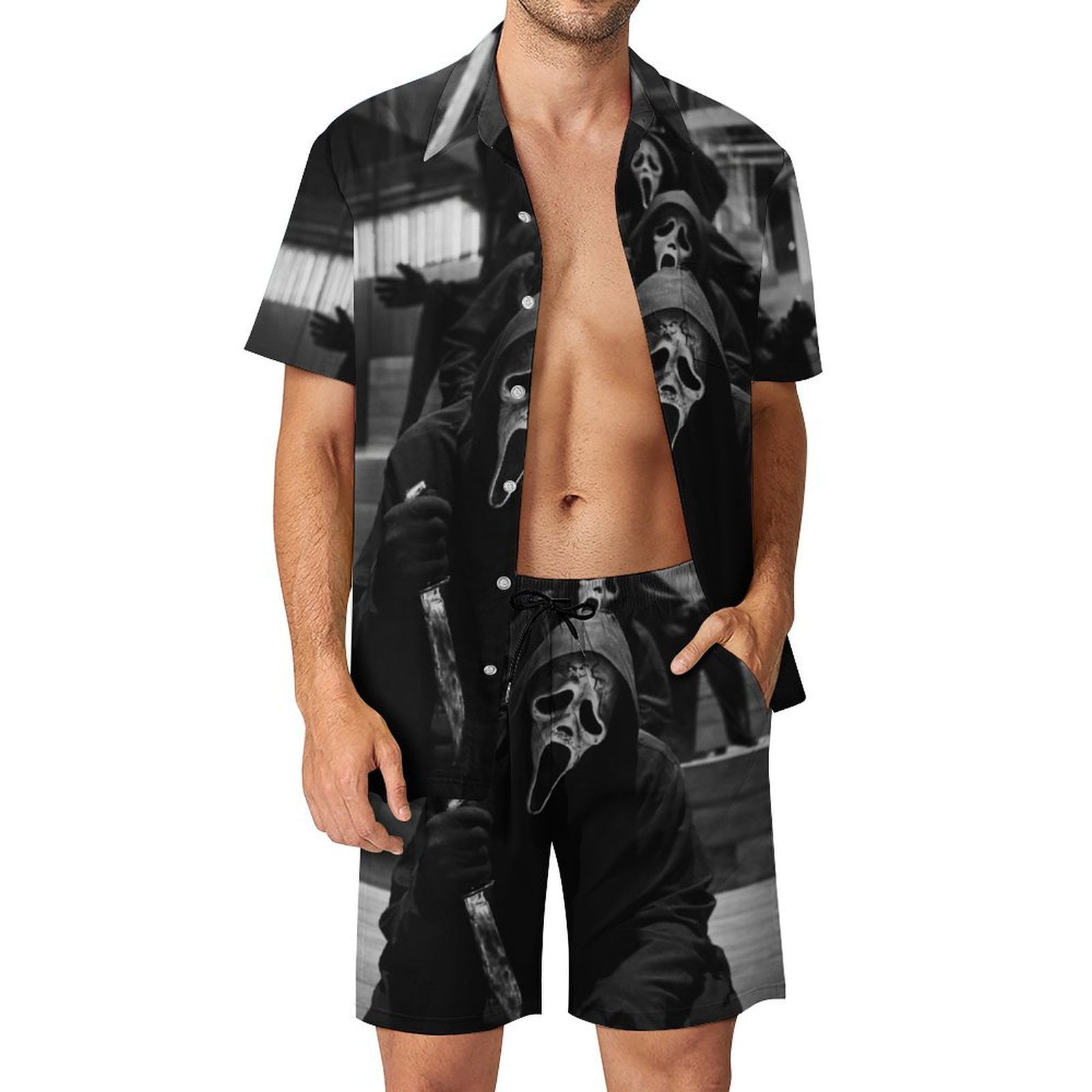 Ghostface Men's Beach Suit 2 Piece Outfits Hawaiian Button Down Shirts ...