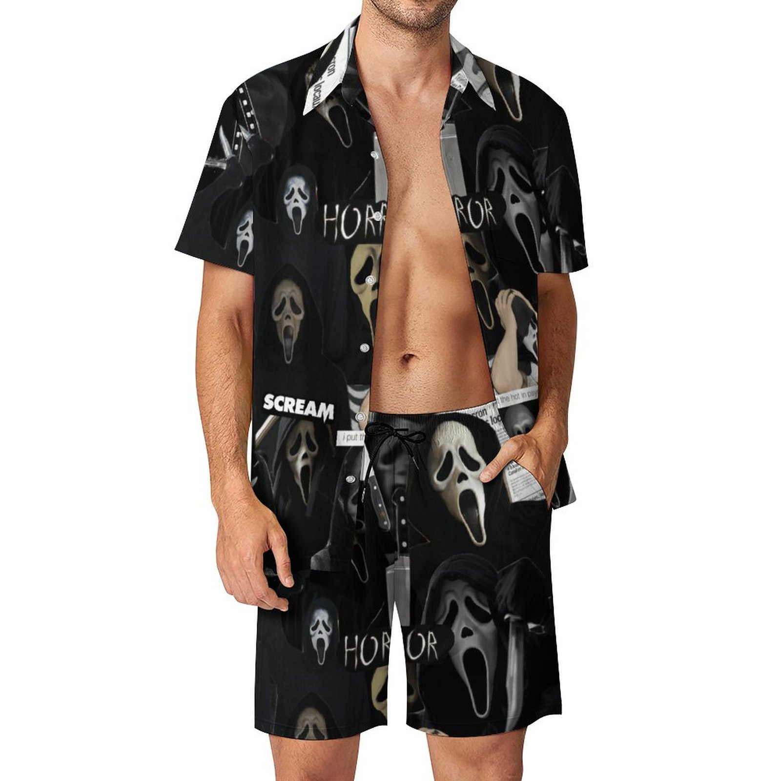 Ghostface Men's Beach Suit 2 Piece Outfits Hawaiian Button Down Shirts ...