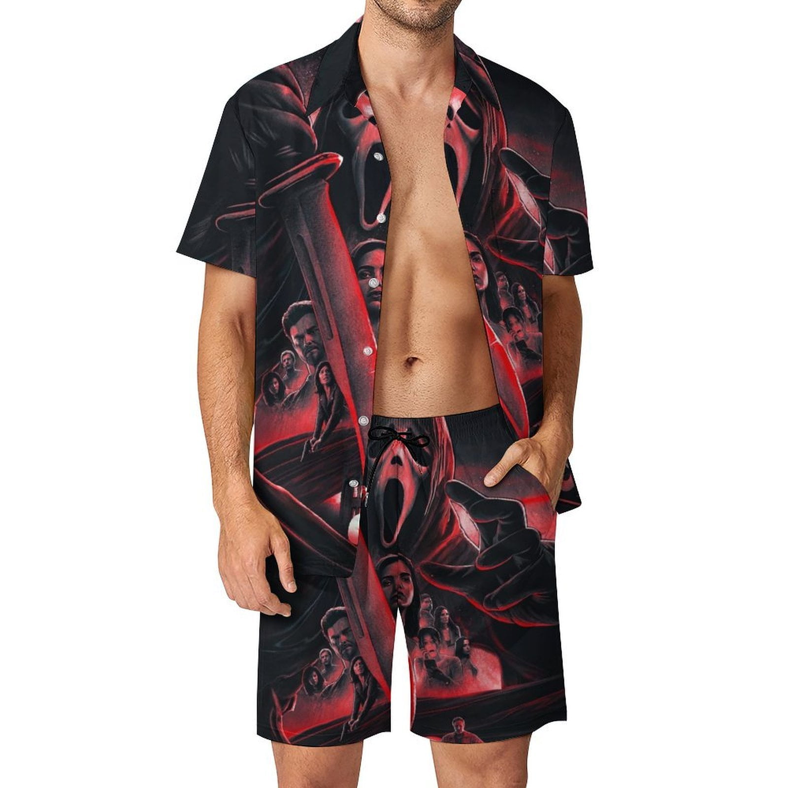 Ghostface Men's Beach Suit 2 Piece Outfits Hawaiian Button Down Shirts ...