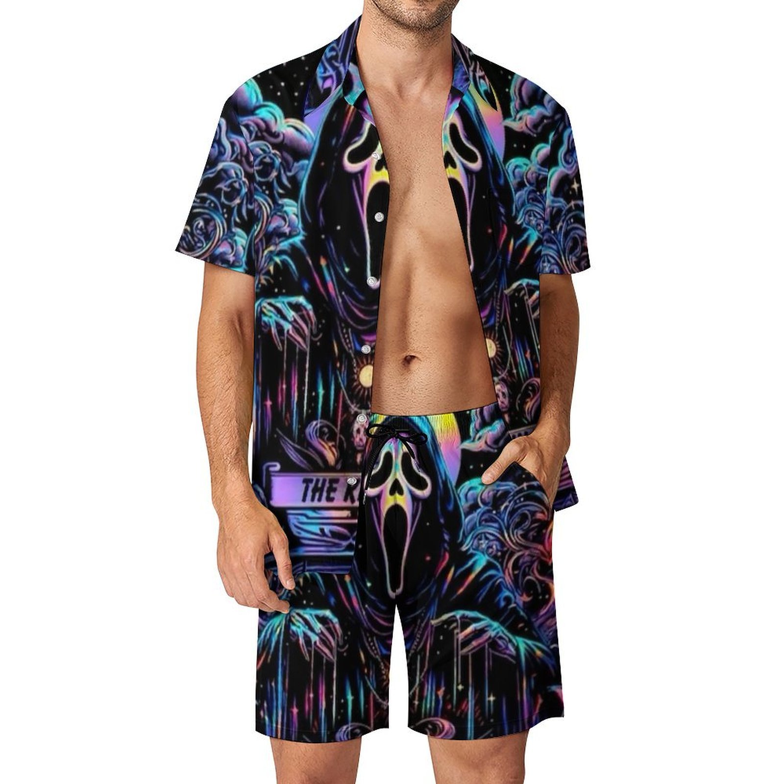 Ghostface Men's Beach Suit 2 Piece Outfits Hawaiian Button Down Shirts ...