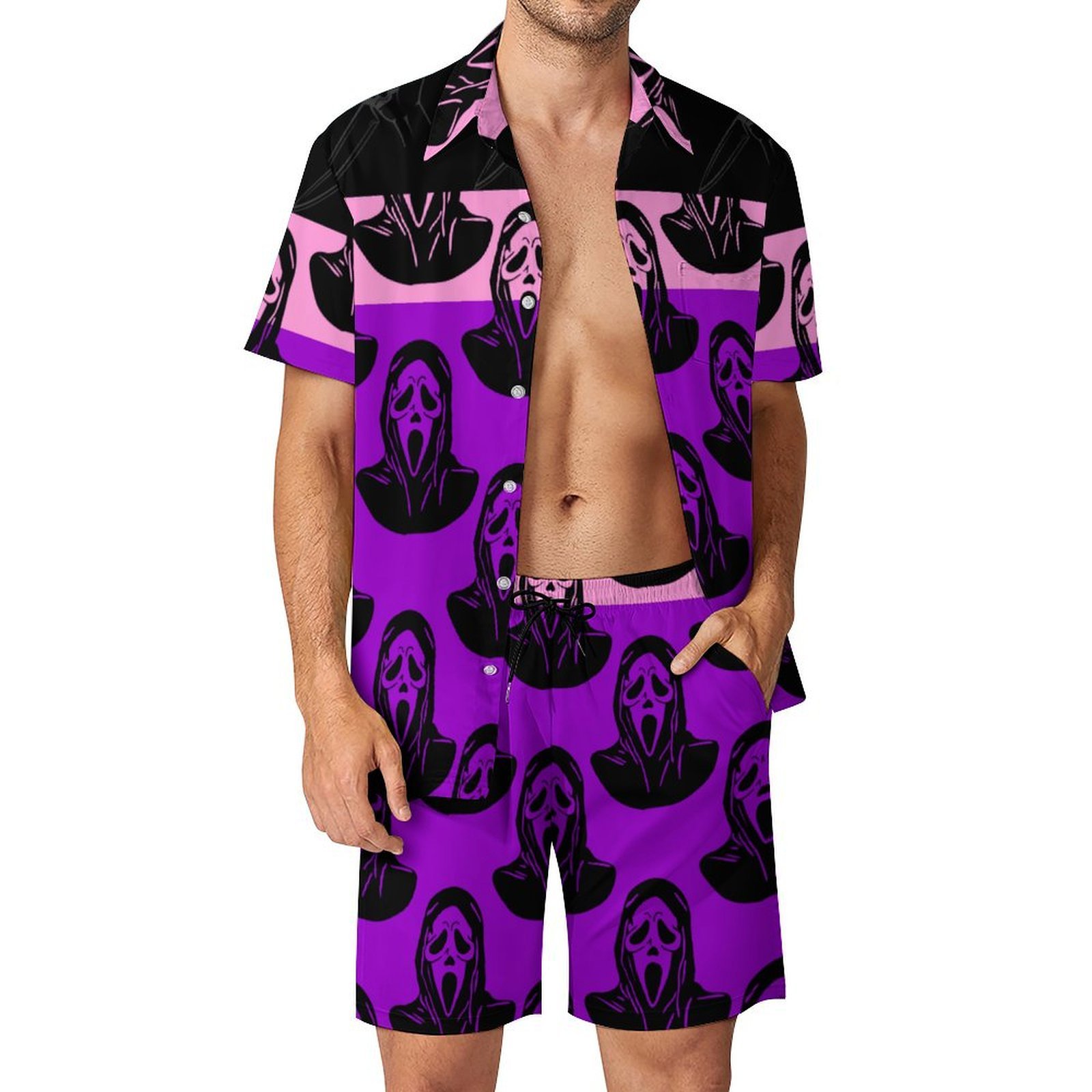 Ghostface Men's Beach Suit 2 Piece Outfits Hawaiian Button Down Shirts ...