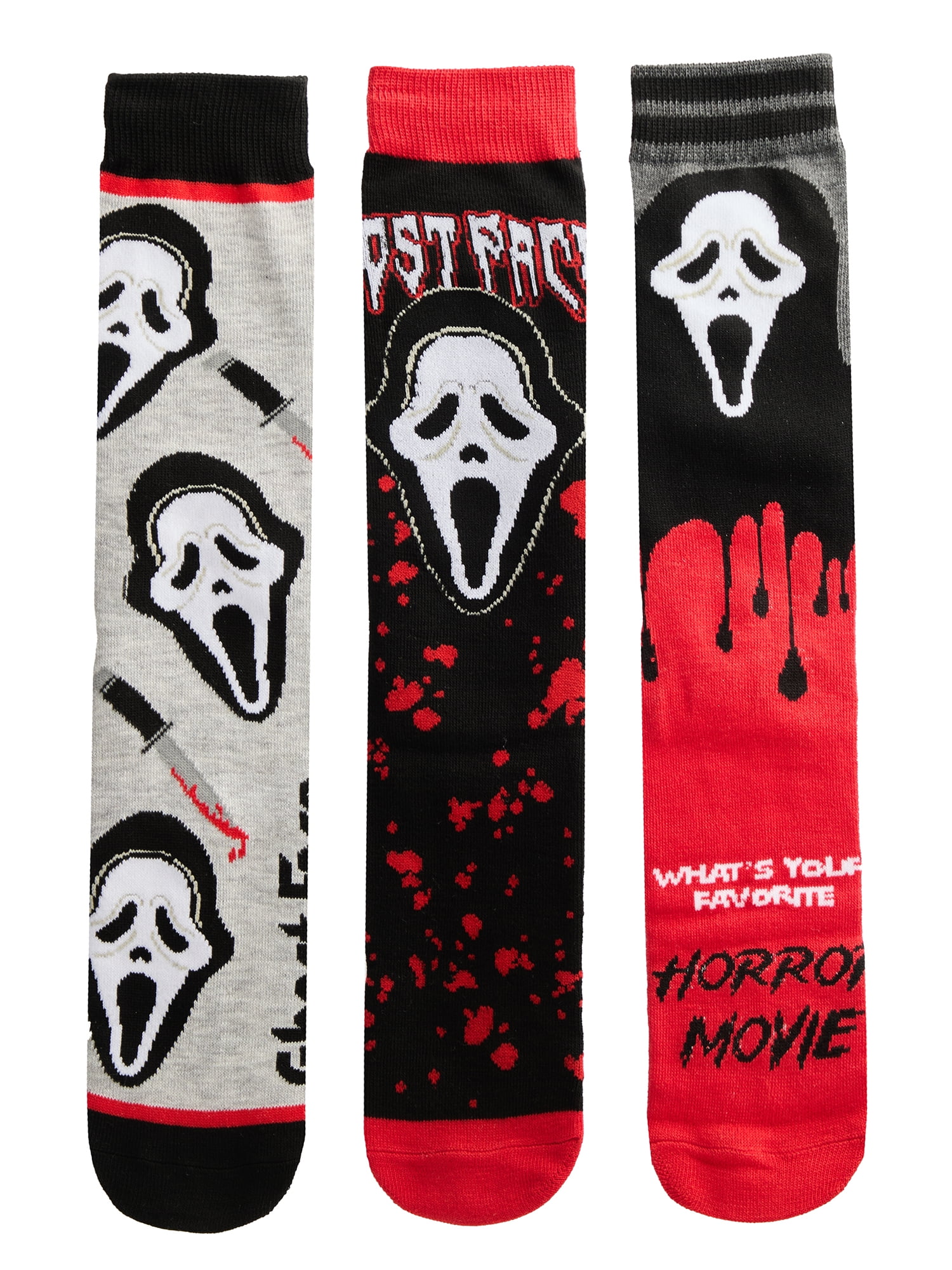 Ghostface Crew Socks 3-Pack - Licensed Horror Movie Socks - Walmart.com