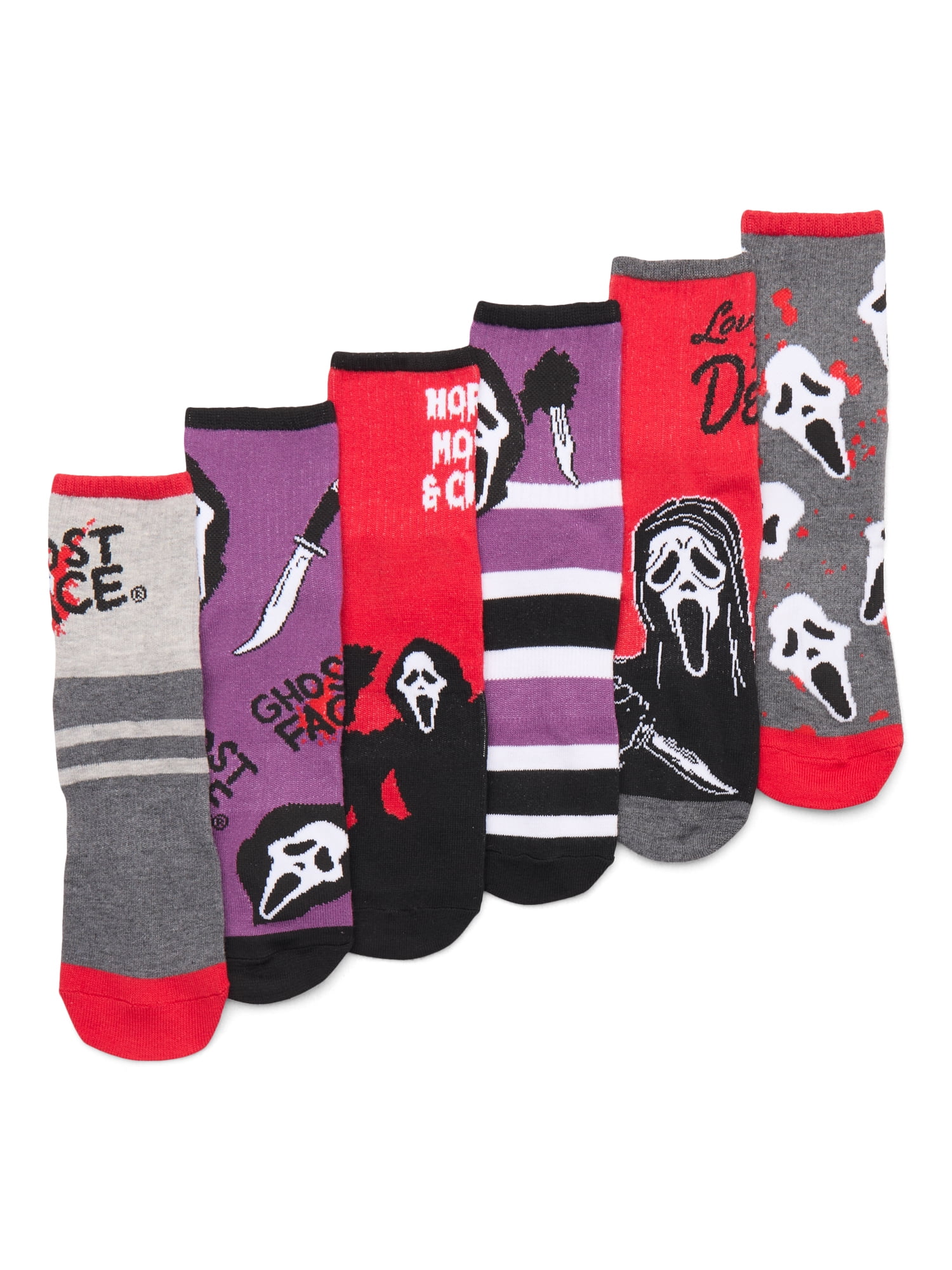 Ghostface Men's Quarter Crew Ankle Socks, 6-Pack, Shoe Sizes 8-12 ...