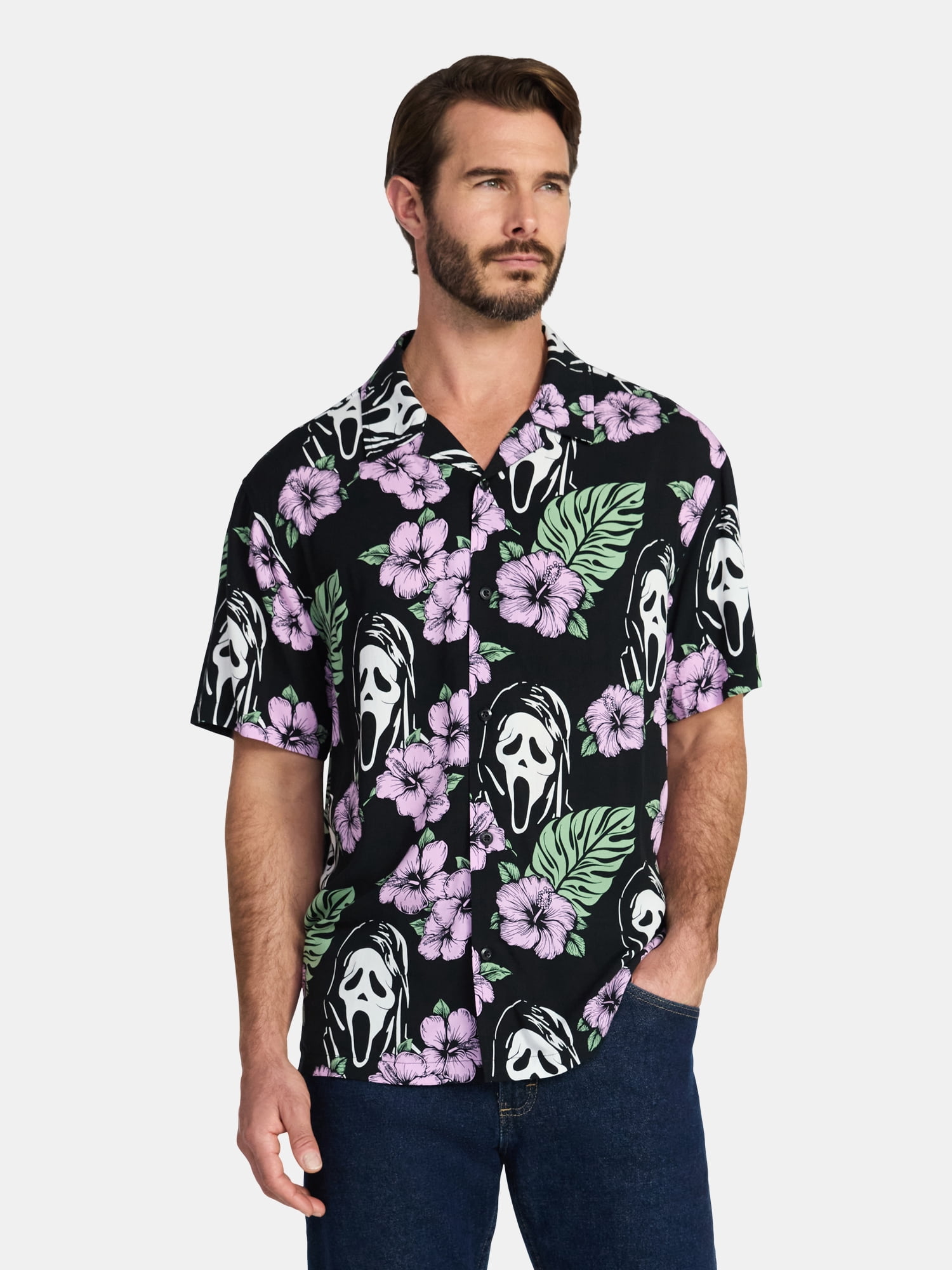 Ghost Face Men's and Big Men's Print Resort Shirt, Sizes XS-5XL ...