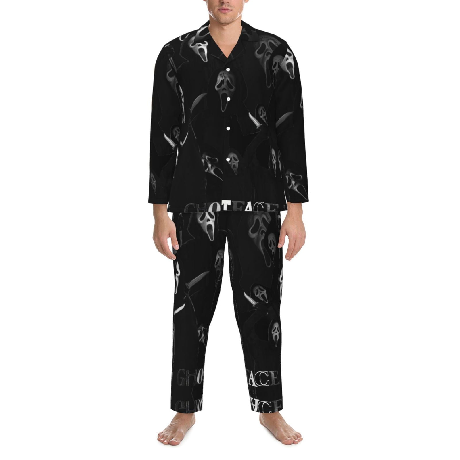 Ghostface Pajama Sets Long Sleeve Button Down Pajamas Set For Women Men ...