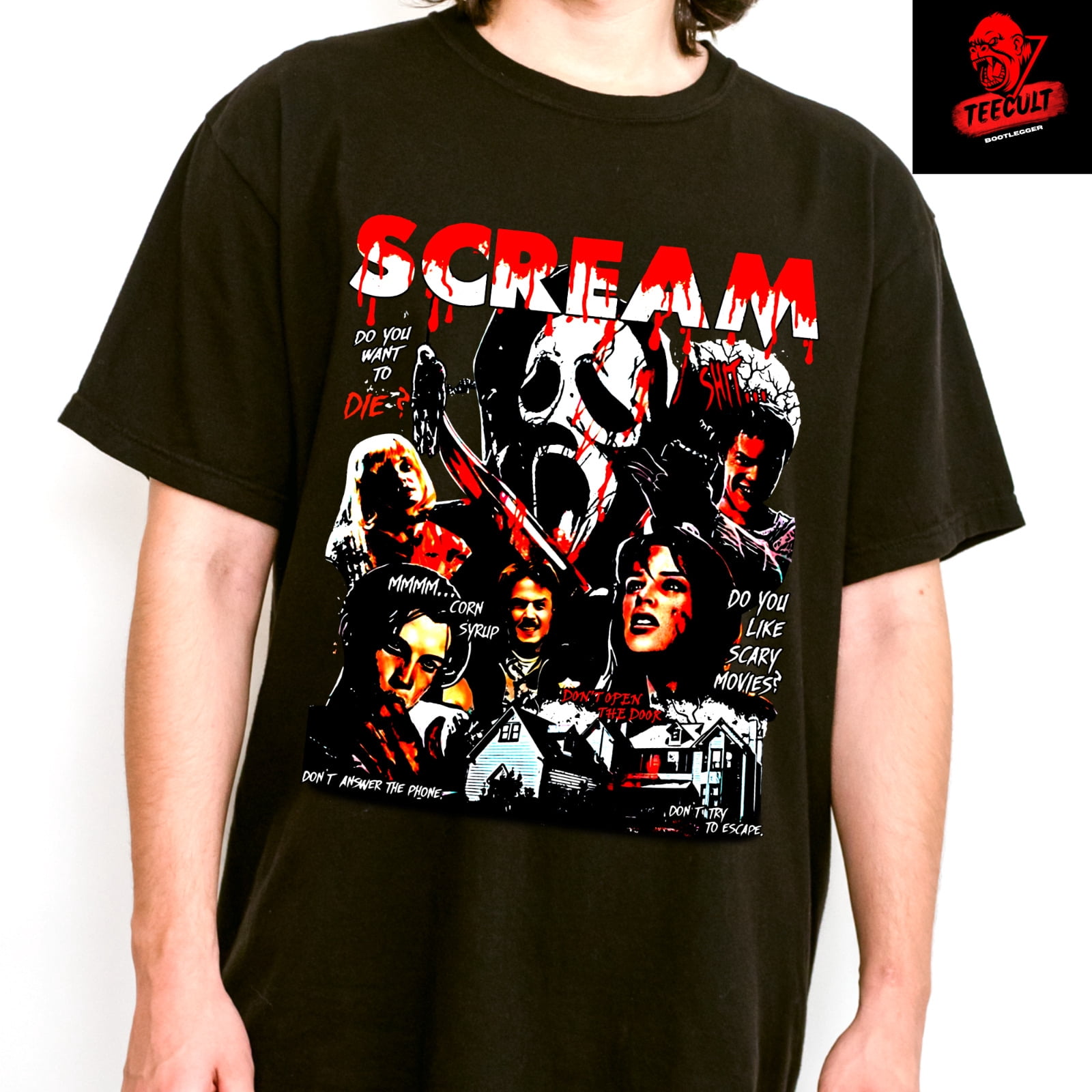 Ghostface Scream Horror Movie Retro Tee | Unisex Heavy Cotton T-Shirt S ...