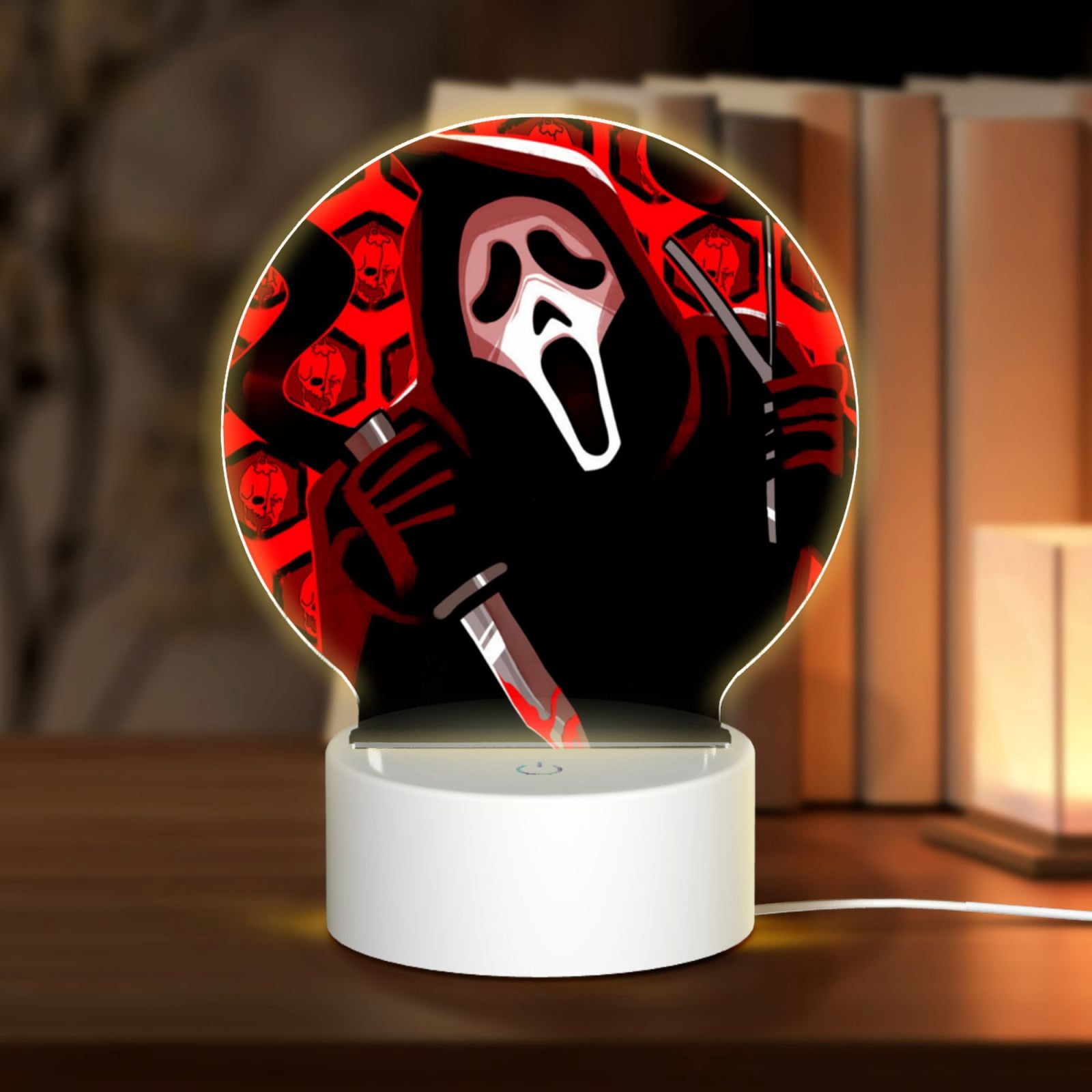 Ghostface Scream Horror Round Acrylic Night Light USB Cable LED Lamp ...