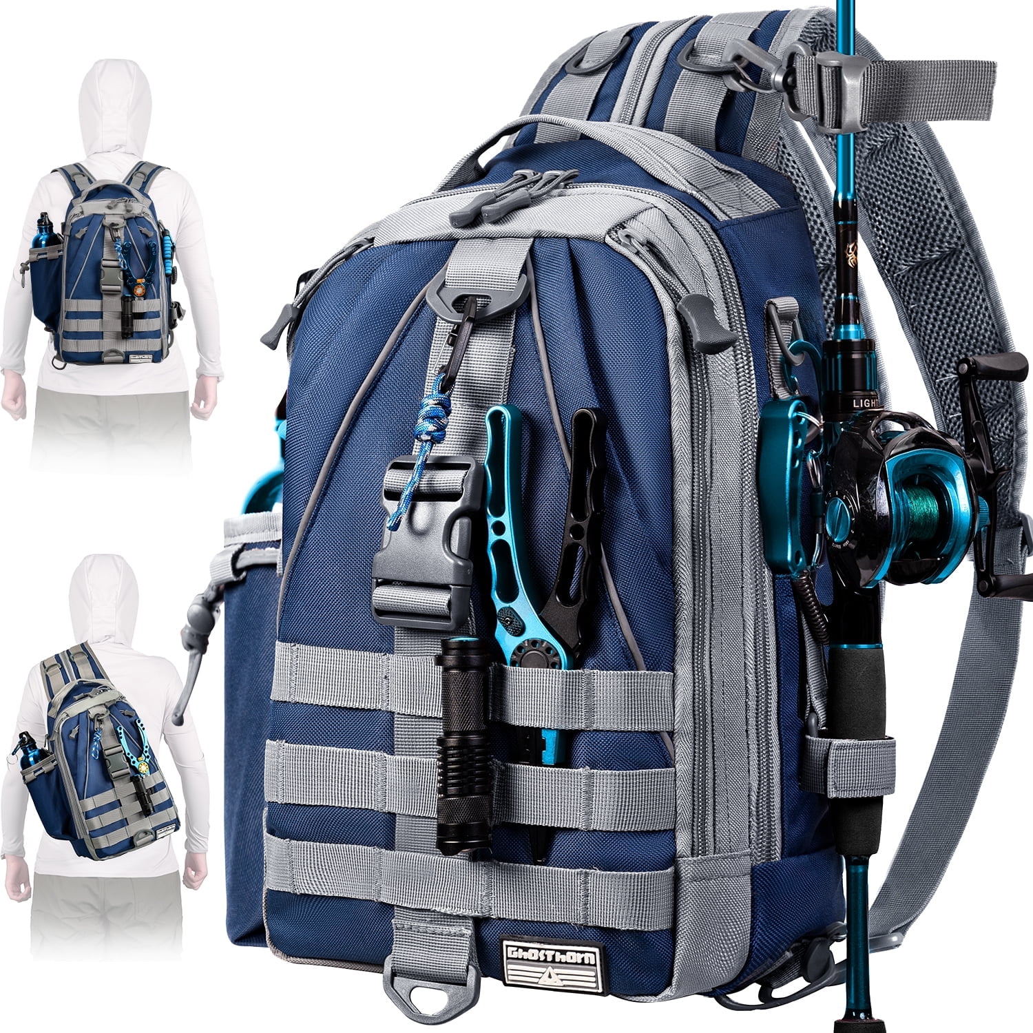 Ghosthorn Fishing Backpack Tackle Sling Bag - Nylon Backpack with Rod ...