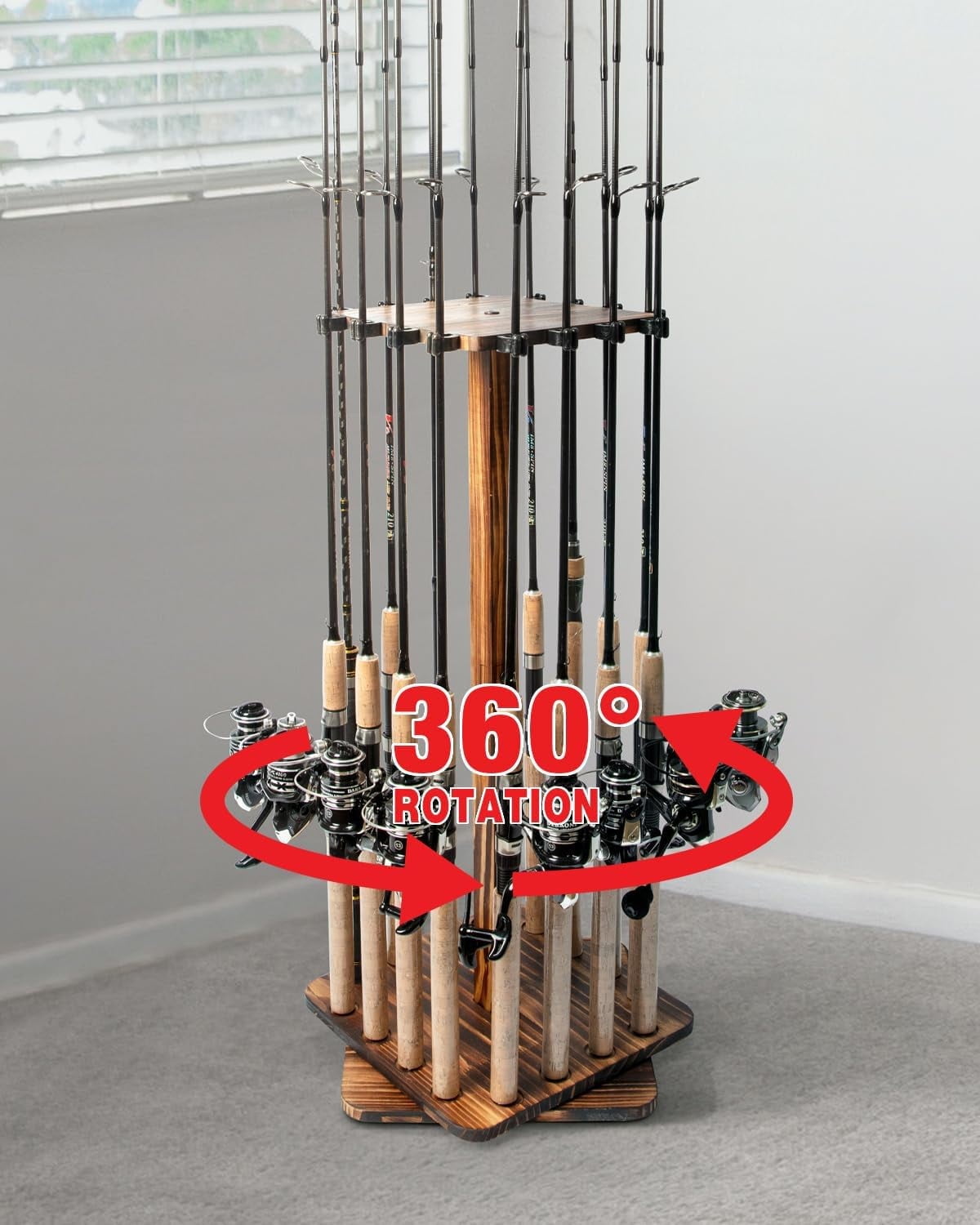 Ghosthorn 360° Rotating Fishing Rod Rack, Holds 16 Rods, Stable Wood ...