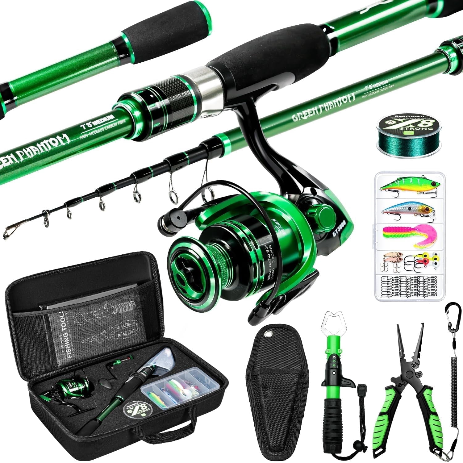 Ghosthorn Graphite Telescoping Fishing Rod and Reel Combo, Portable Kit ...