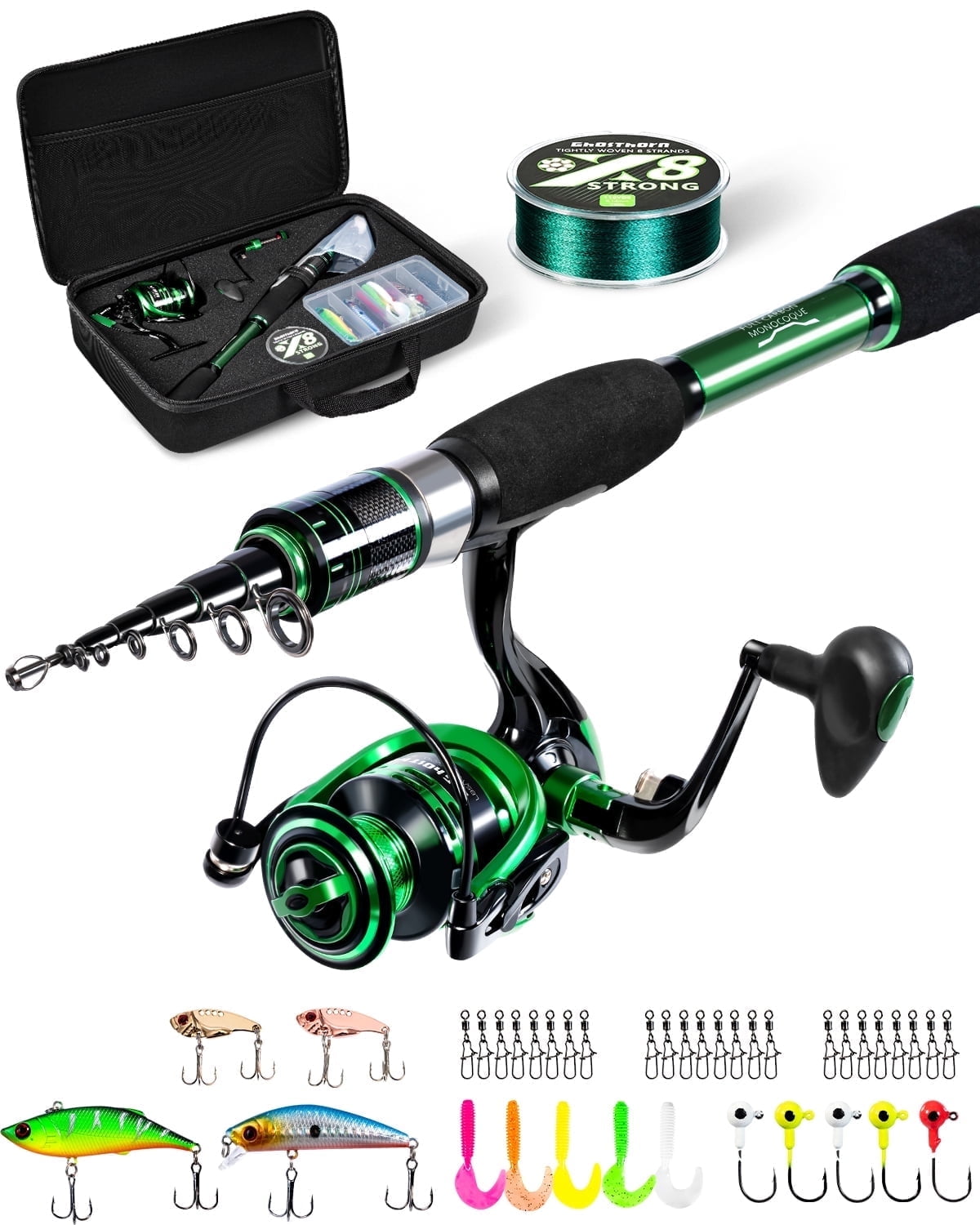 Ghosthorn Fishing Rod & Reel Combo, Graphite Telescoping Travel Kit ...