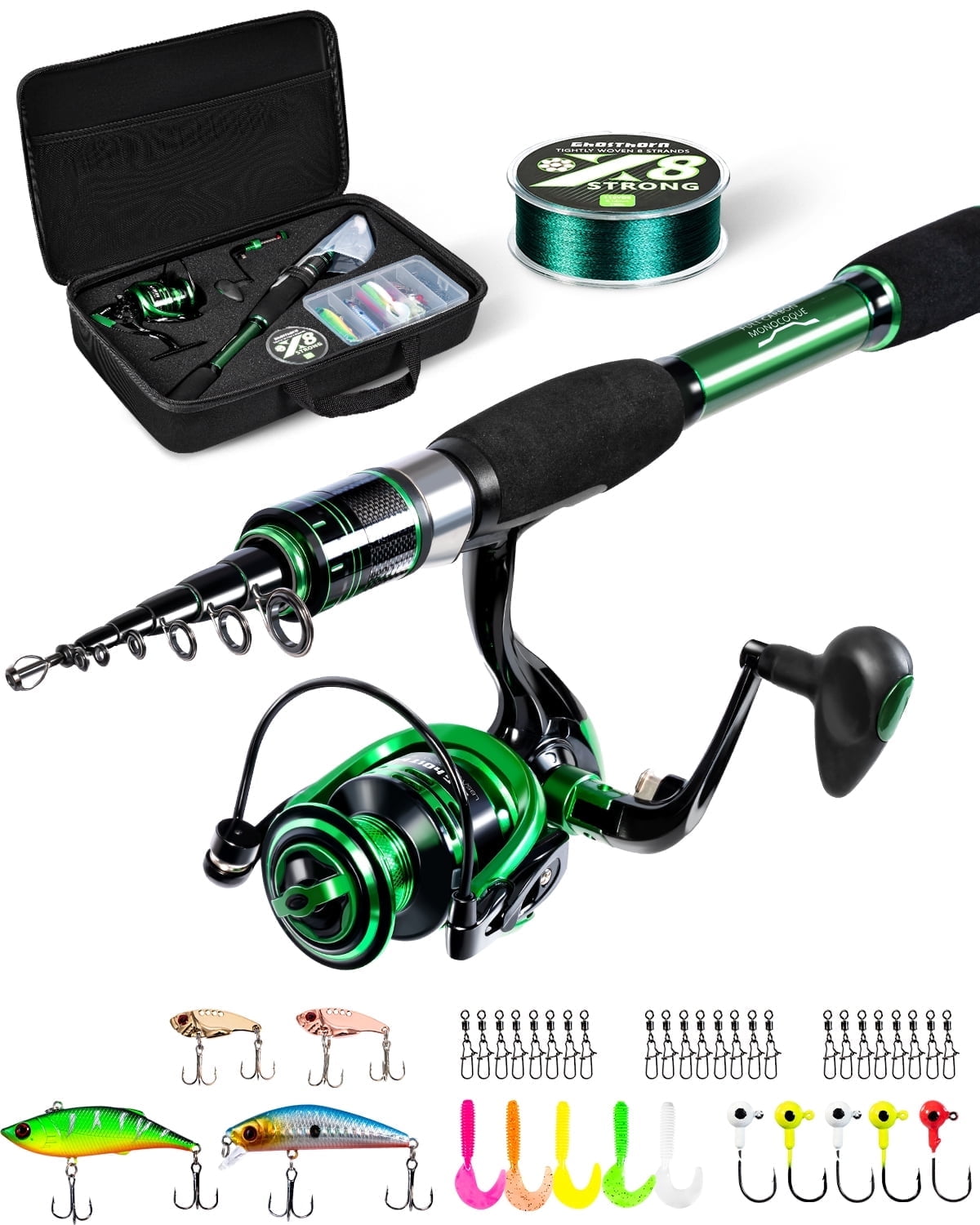 Ghosthorn Fishing Rod and Reel Combo, Telescoping Fishing Pole Travel ...