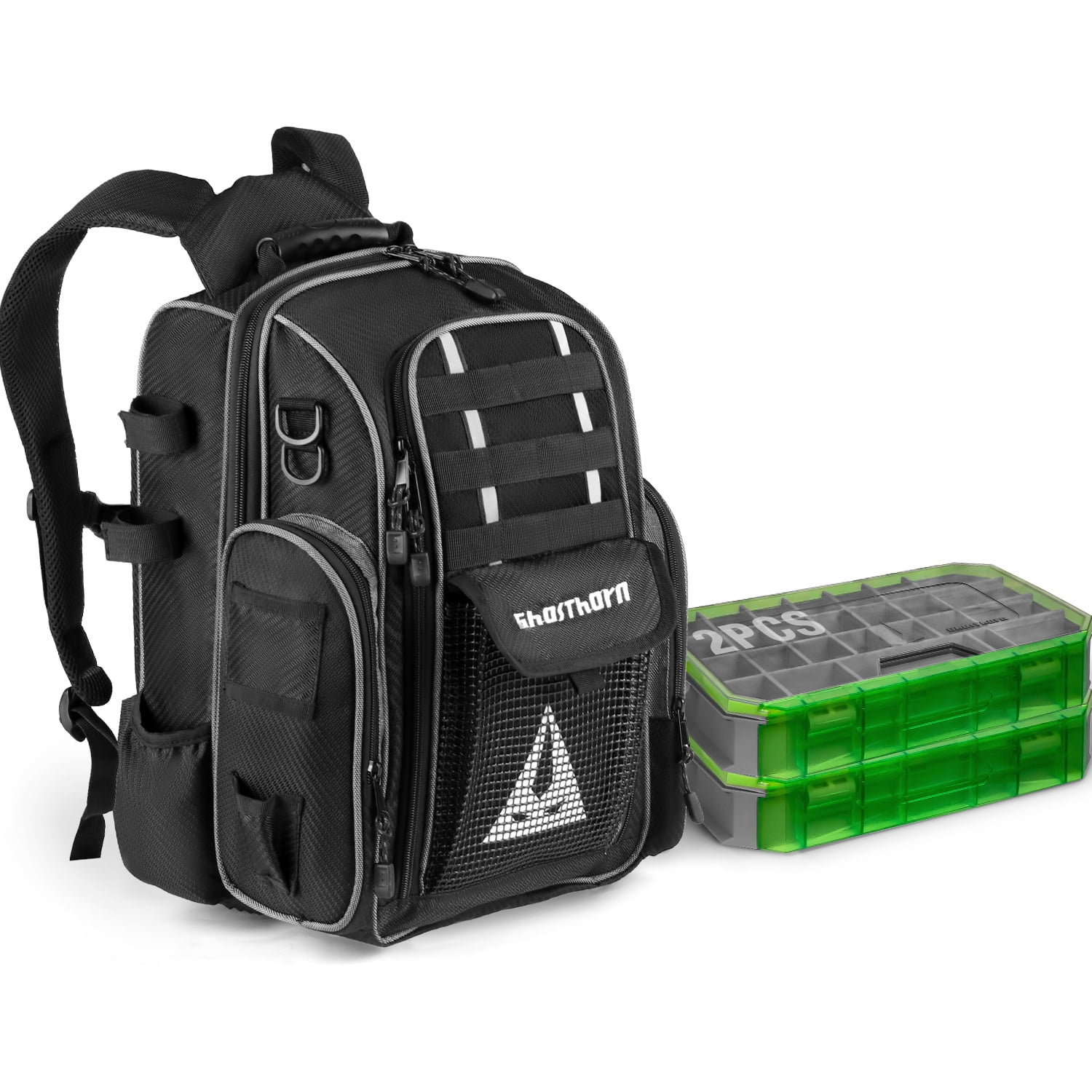 Ghosthorn Fishing Tackle Backpack with 2 Trays 3700 Tackle Boxes & Rod ...