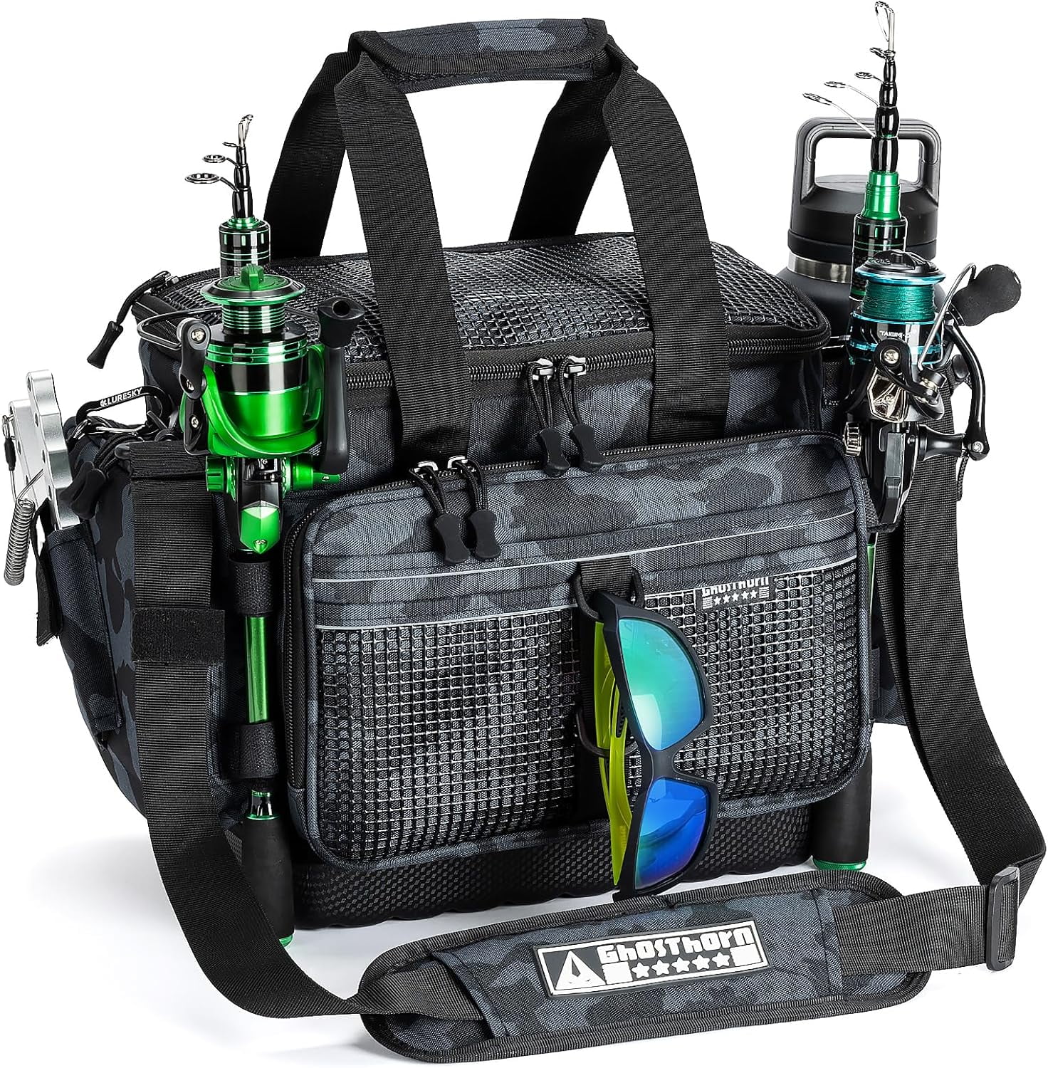 Ghosthorn Fishing Tackle Bag with Rod Holder Saltwater & Freshwater ...