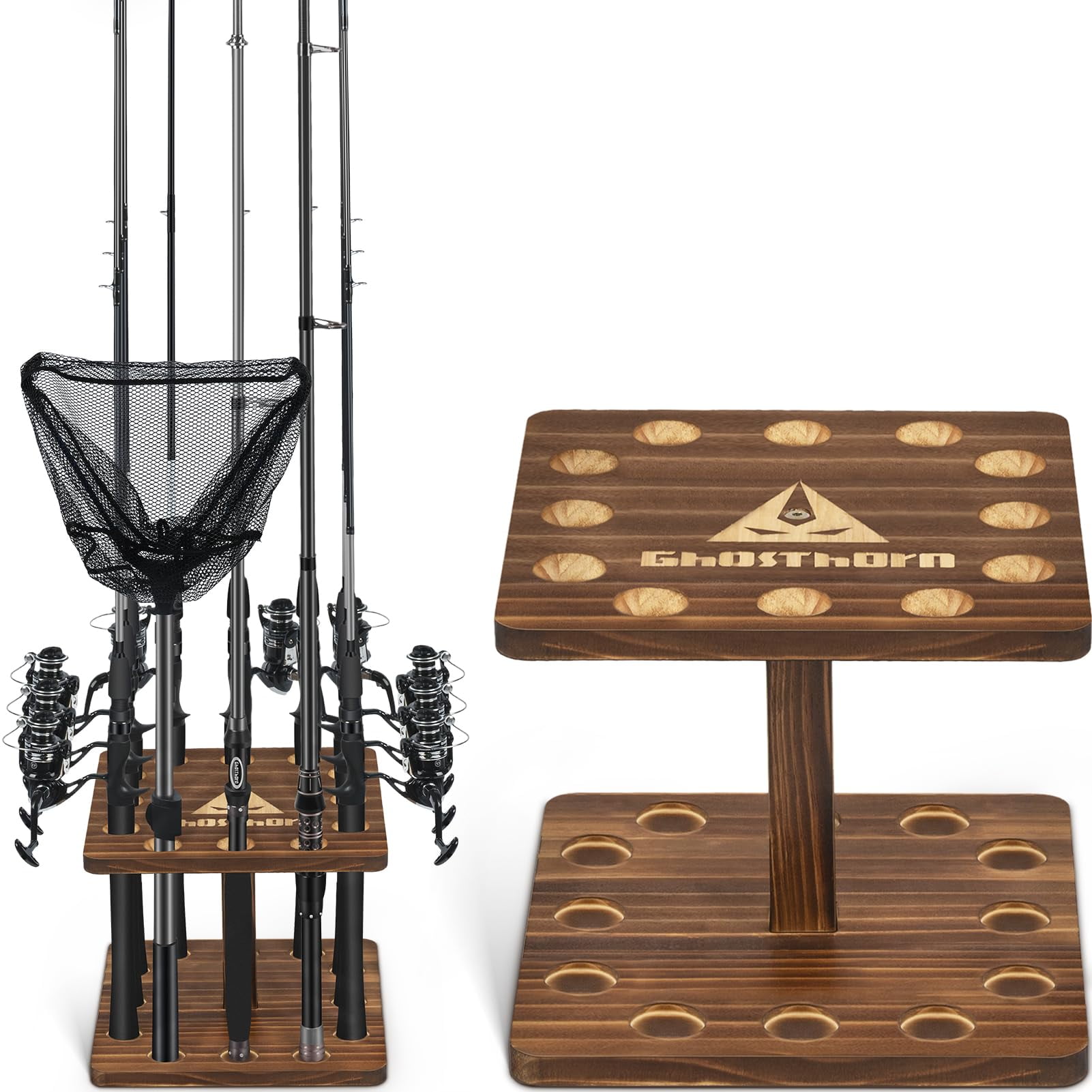 Ghosthorn Fly Fishing Rod Holders for Garage, Vertical Wooden Fishing ...