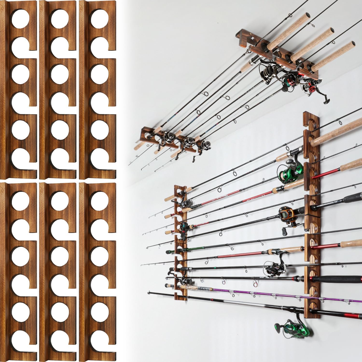 Ghosthorn 360° Rotating Fishing Rod Rack, Holds 16 Rods, Stable Wood ...