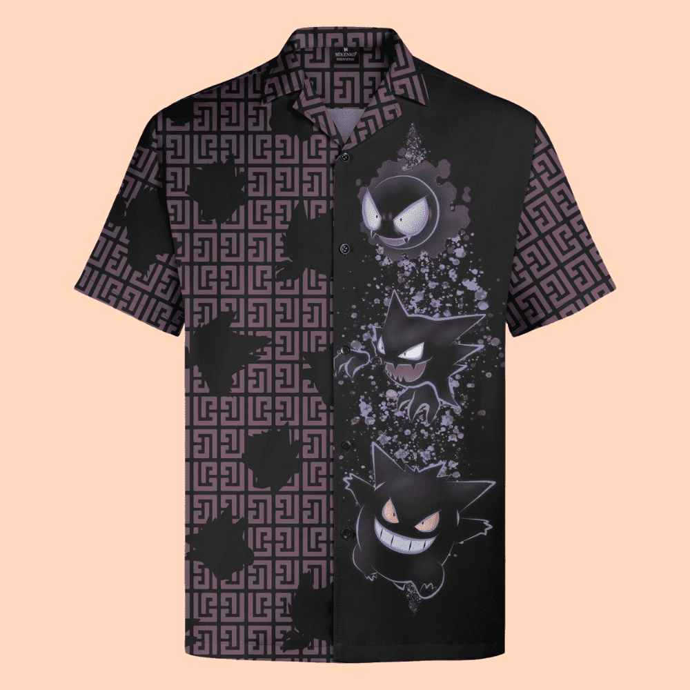 Ghostly Evolution Ghastly Haunter Gengar Pokemon Button Up Hawaiian ...