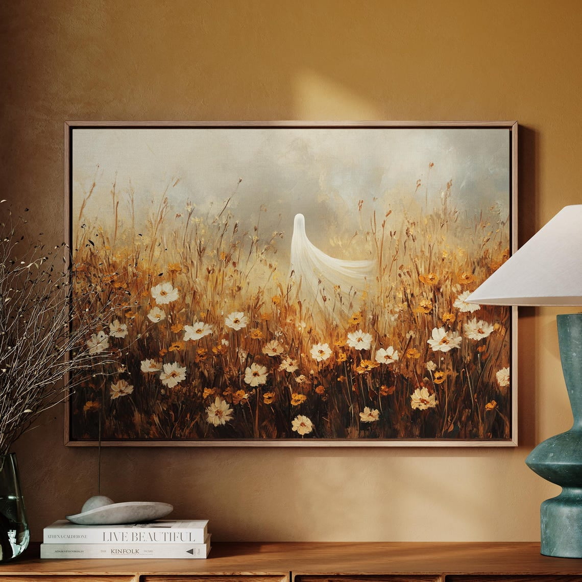 Ghostly Figure In Golden Wildflowers, Ethereal Autumn Fantasy Art ...