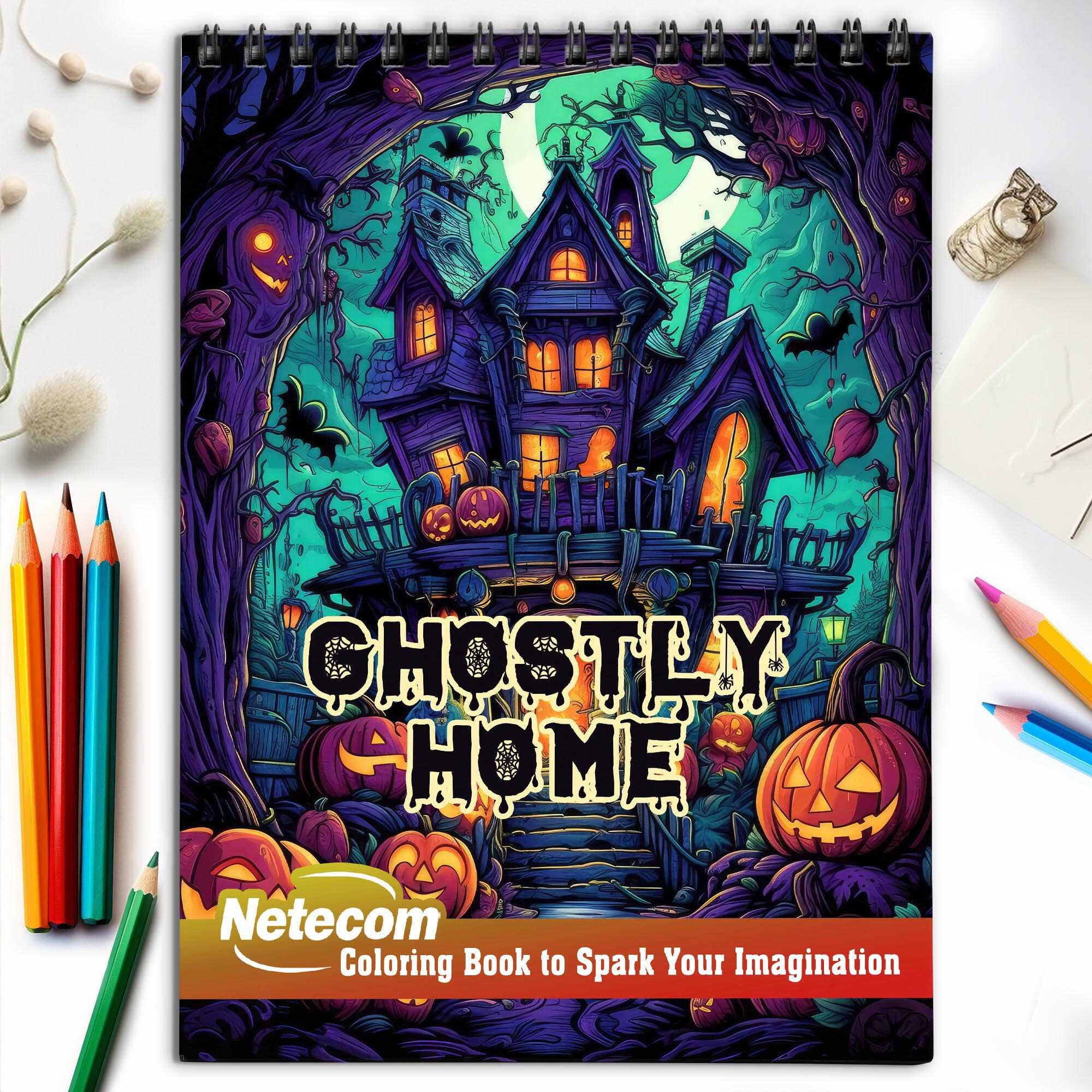 Ghostly Home Spiral Bound Coloring Book, Explore the Mysterious Beauty ...