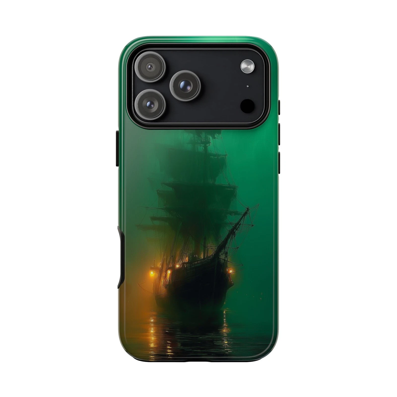 Ghostly Pirate Ship Green Mist Scene Phone Case for iPhone 17 to 11 Pro ...