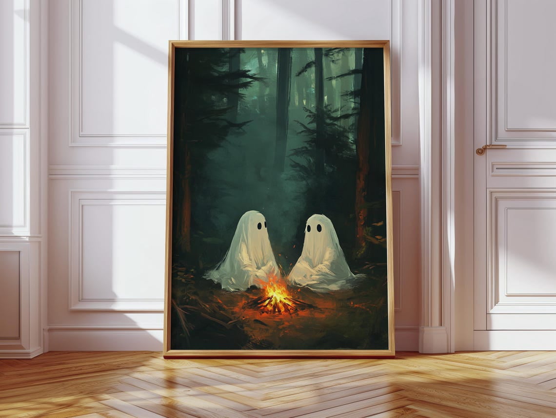 Ghosts Around Campfire Art Print – Spooky Forest Decor – Cute ...