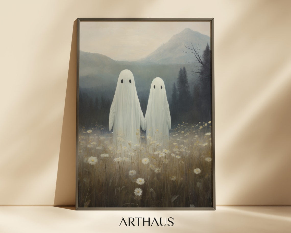 Ghosts Art Print Art Print Decor Cute Ghosts In Field Spooky Vintage ...