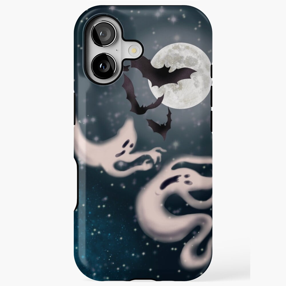 Ghosts Bats Full Moon Halloween Digital Art iPhone Case 11 to 17 Pro ...