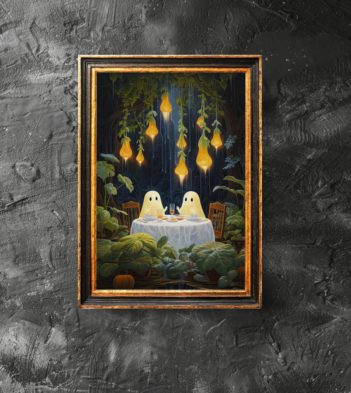 Ghosts Having Dinner Poster, Spooky Cute Ghost, Forest Wall Art, Ghost ...