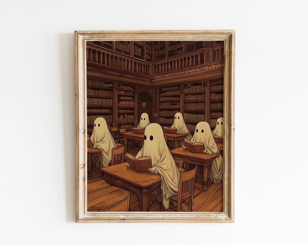 Ghosts In A Library Print, Moody Dark Academia Poster, Vintage Spooky ...