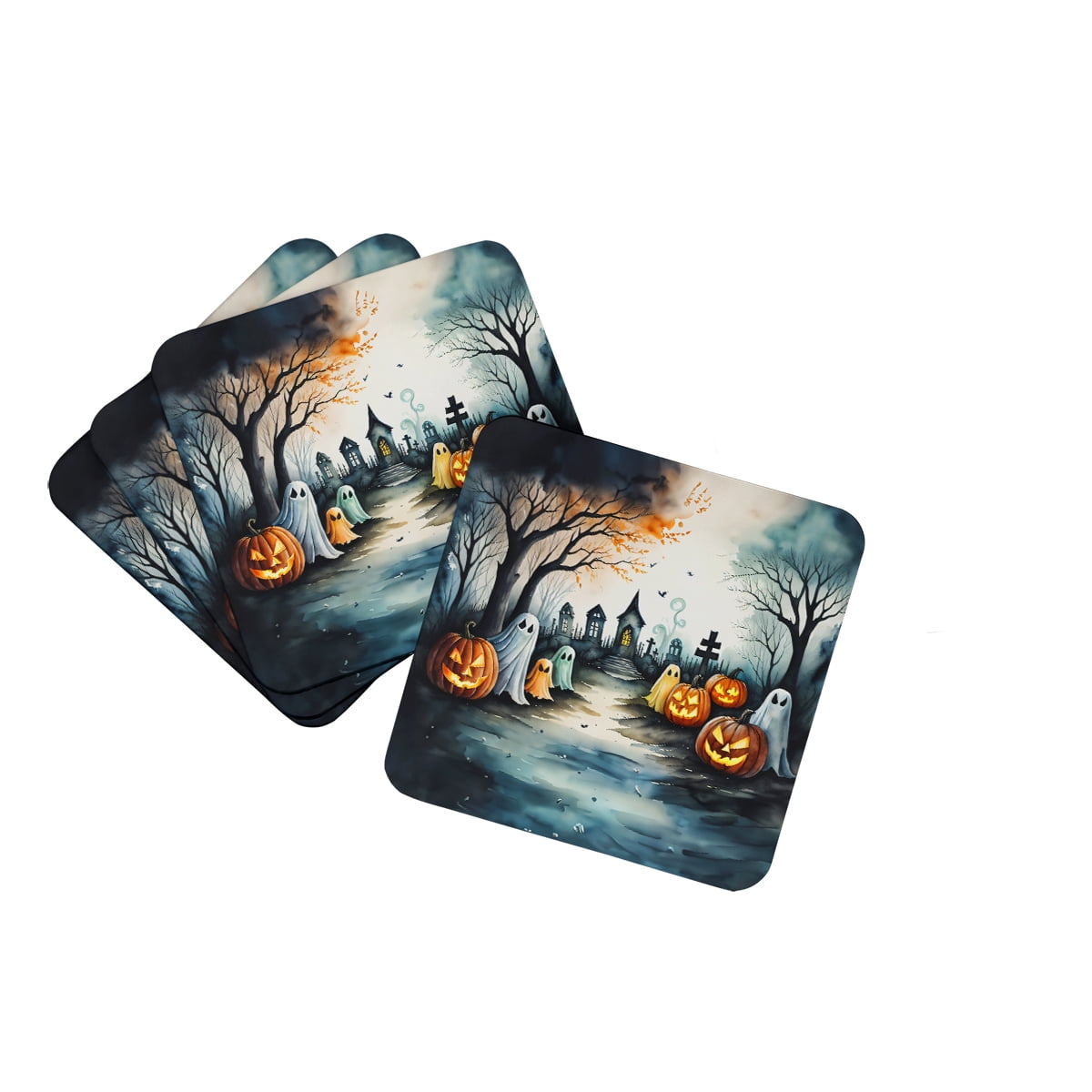 Ghosts Spooky Halloween Foam Coaster Set of 4 3.5 in x 3.5 in - Walmart.com