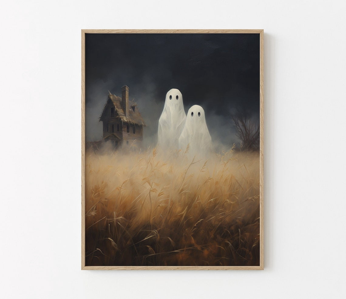 Ghosts Together Painting Art Print, Art Print, Decor, Cute Ghosts In ...