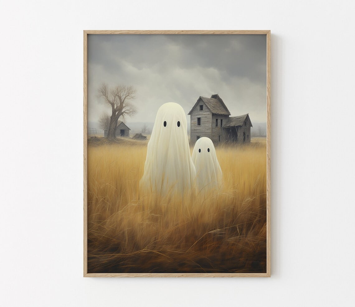 Ghosts Together Painting Art Print, Art Print, Decor, Cute Ghosts In ...