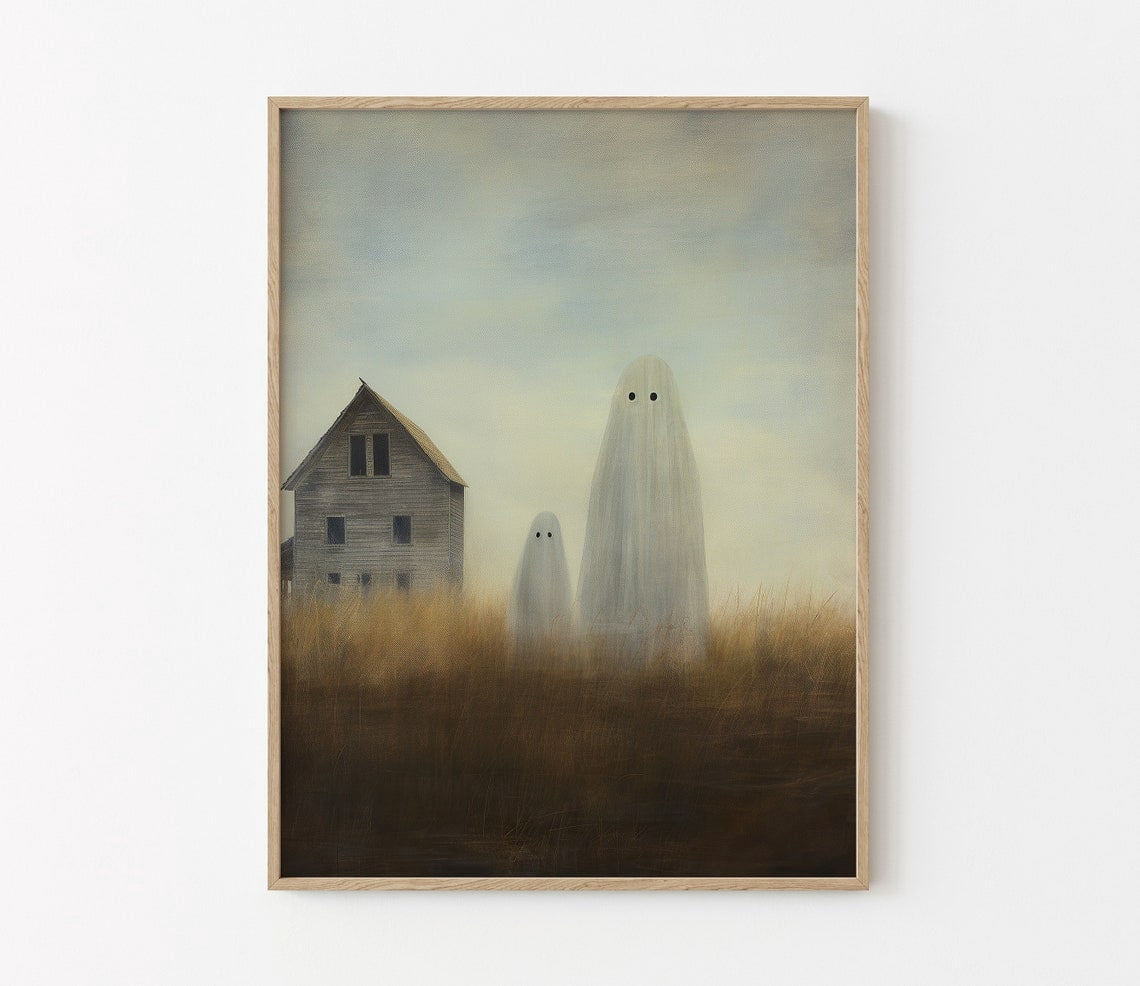 Ghosts Together Painting Art Print, Art Print, Decor, Cute Ghosts In ...