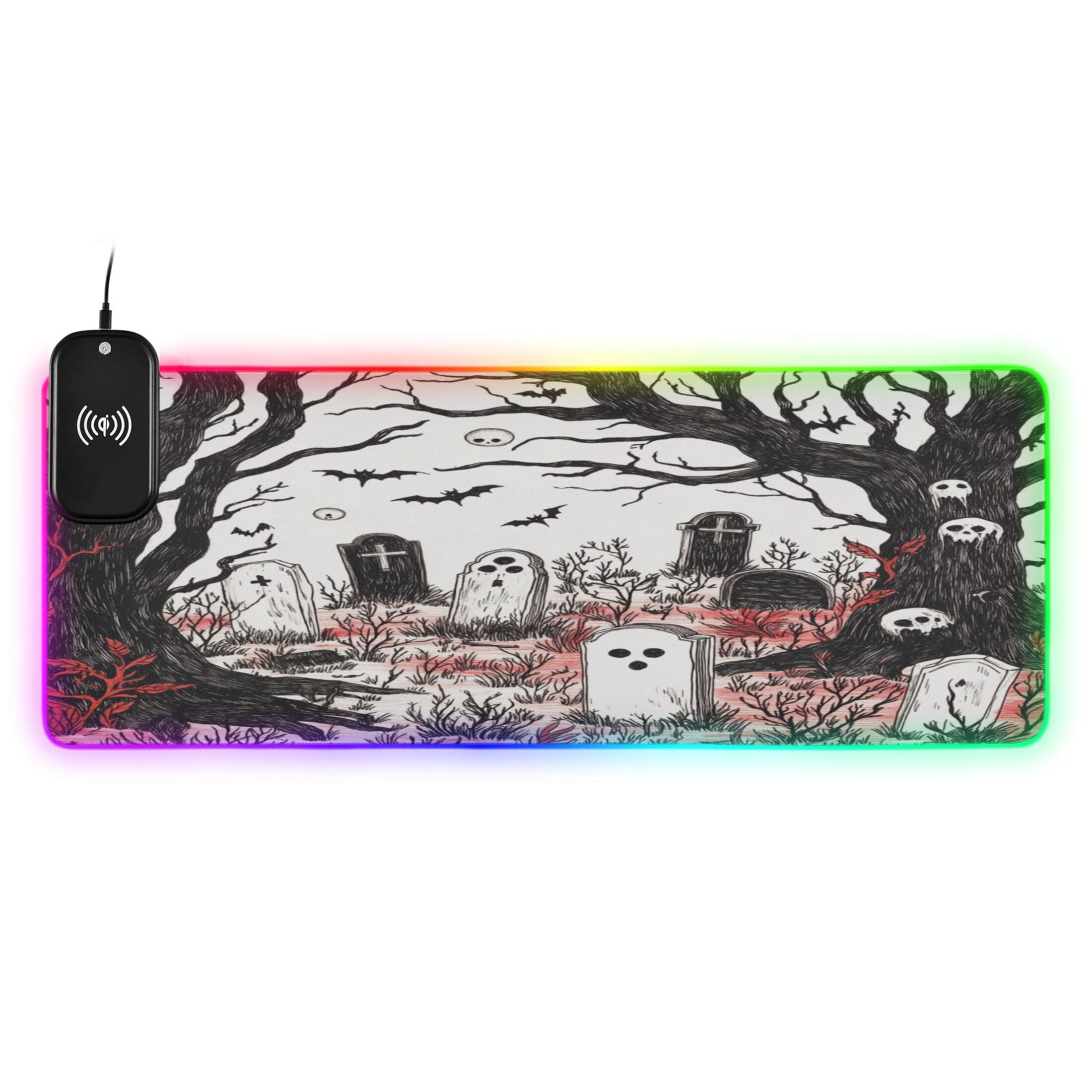 Ghosts Tombstone Large RGB Gaming Mouse Pad with Fast Wireless Charging ...