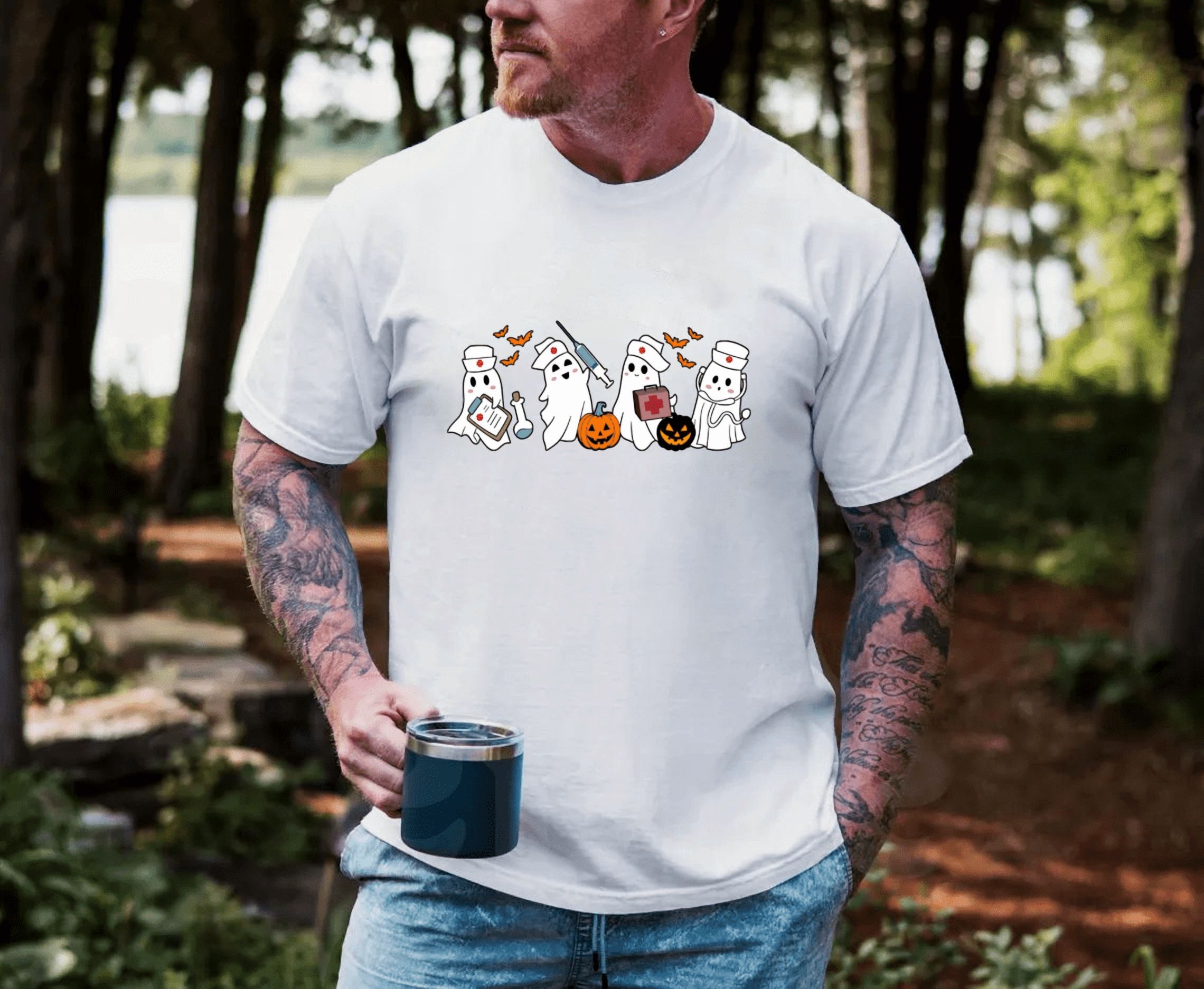 Ghosts With Pumpkins Trick Or Treat Cute Funny Friends Comfort Color T ...