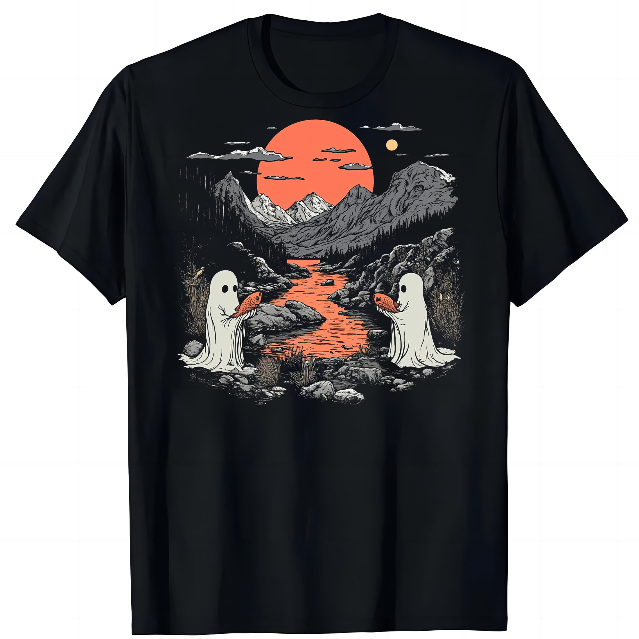 Ghosts and Fried Fish by a Valley and Mountains at Suns Funny Halloween ...