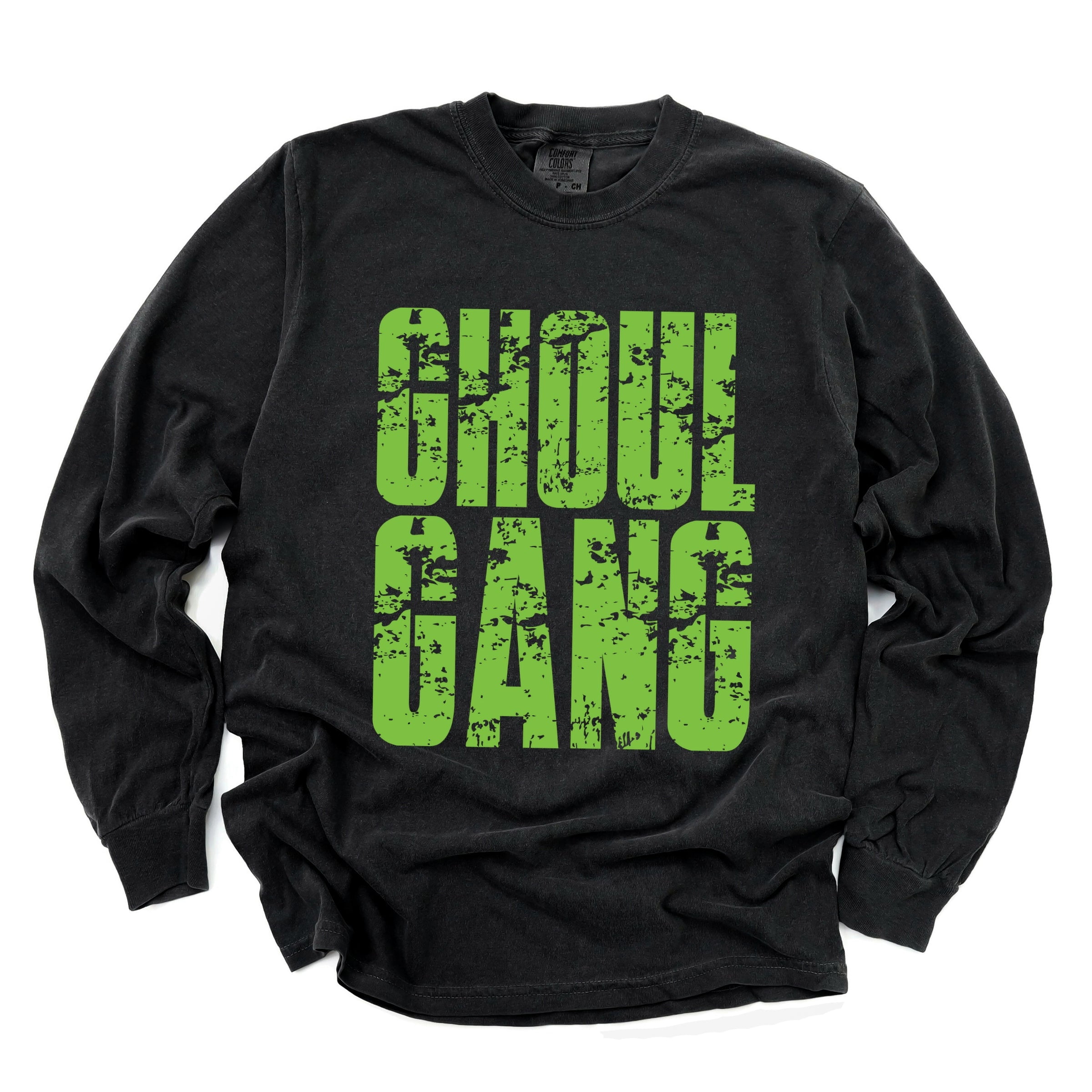 Ghoul Gang Block Distressed - Women's Garment Dyed Long Sleeve Graphic ...