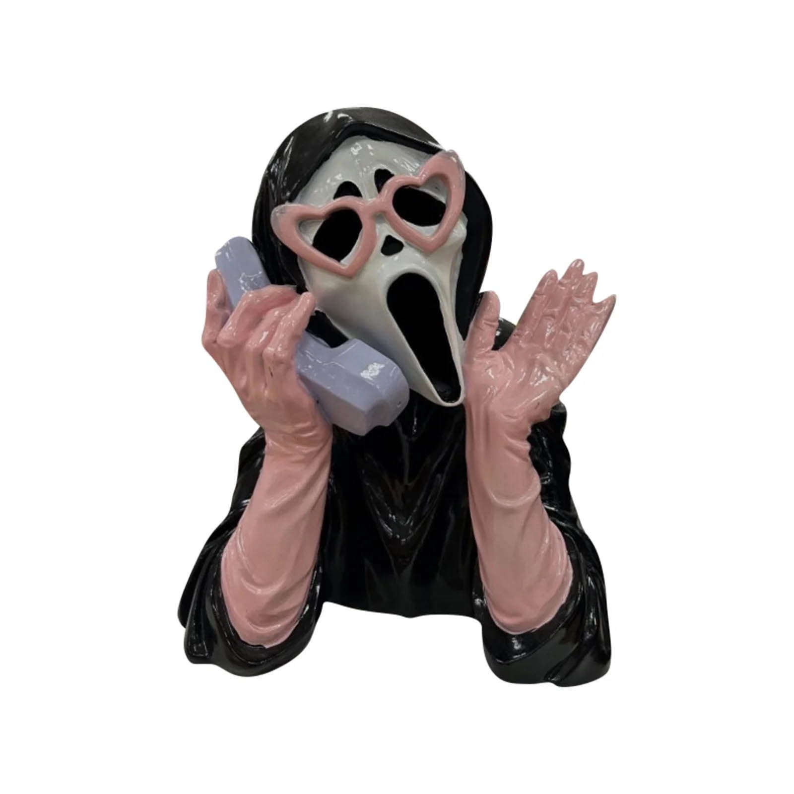 Ghoulish Light Up Scream Girl Phone Statue – Pink/Black Resin Halloween ...